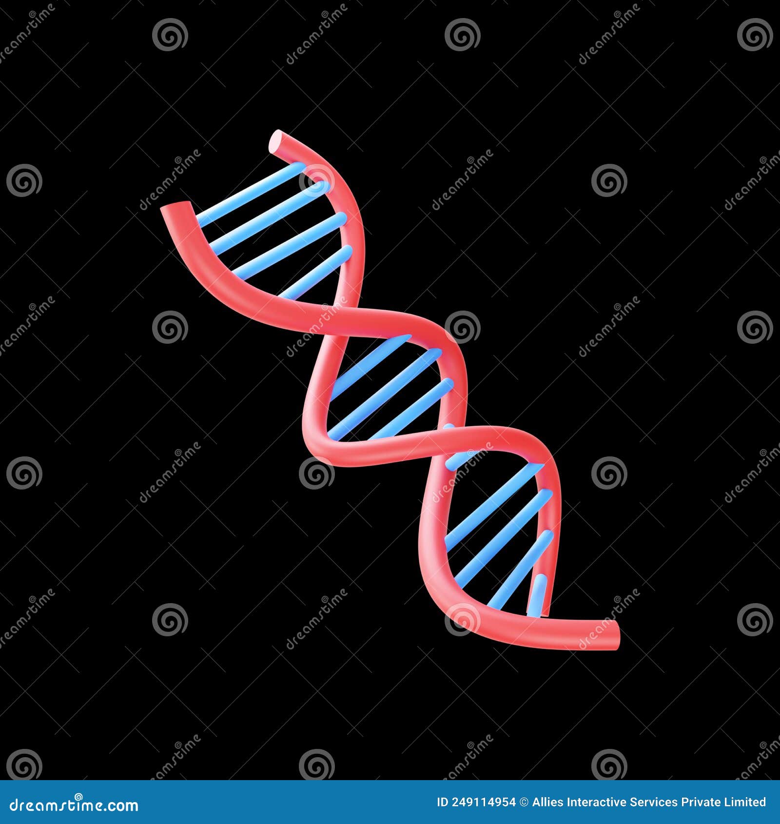 Blue and Red DNA Structure 3D Element Over Black Stock Illustration ...