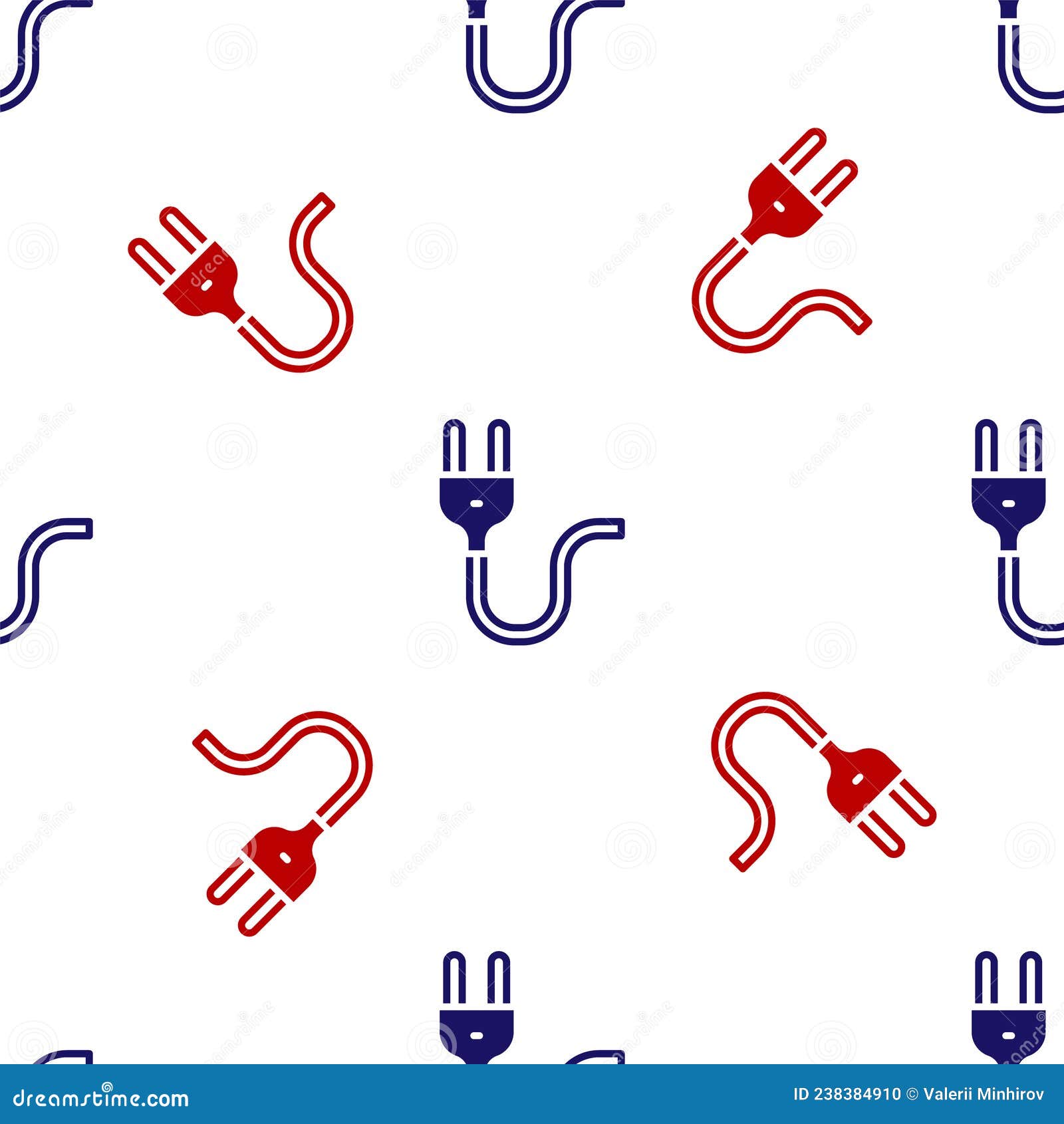 Blue and Red Electric Plug Icon Isolated Seamless Pattern on White ...