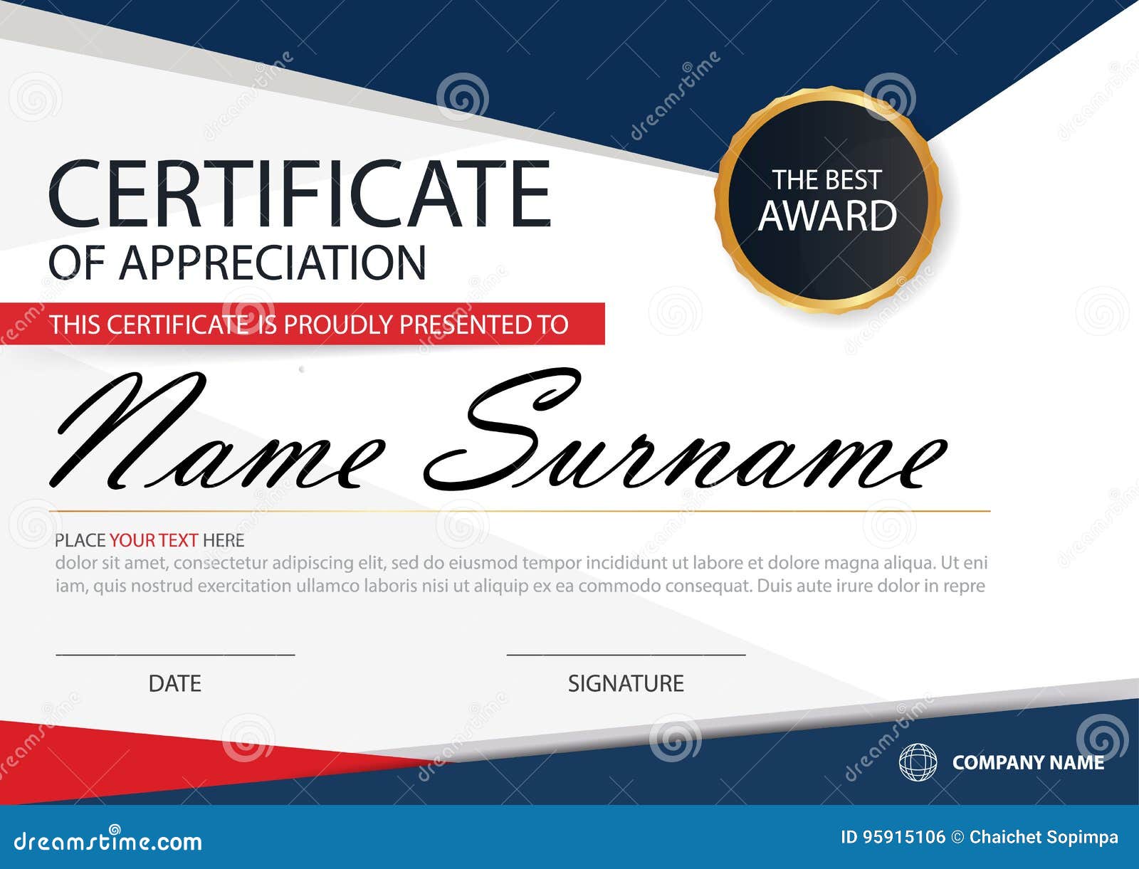 Blue Red Elegance Horizontal Certificate With Vector Illustration