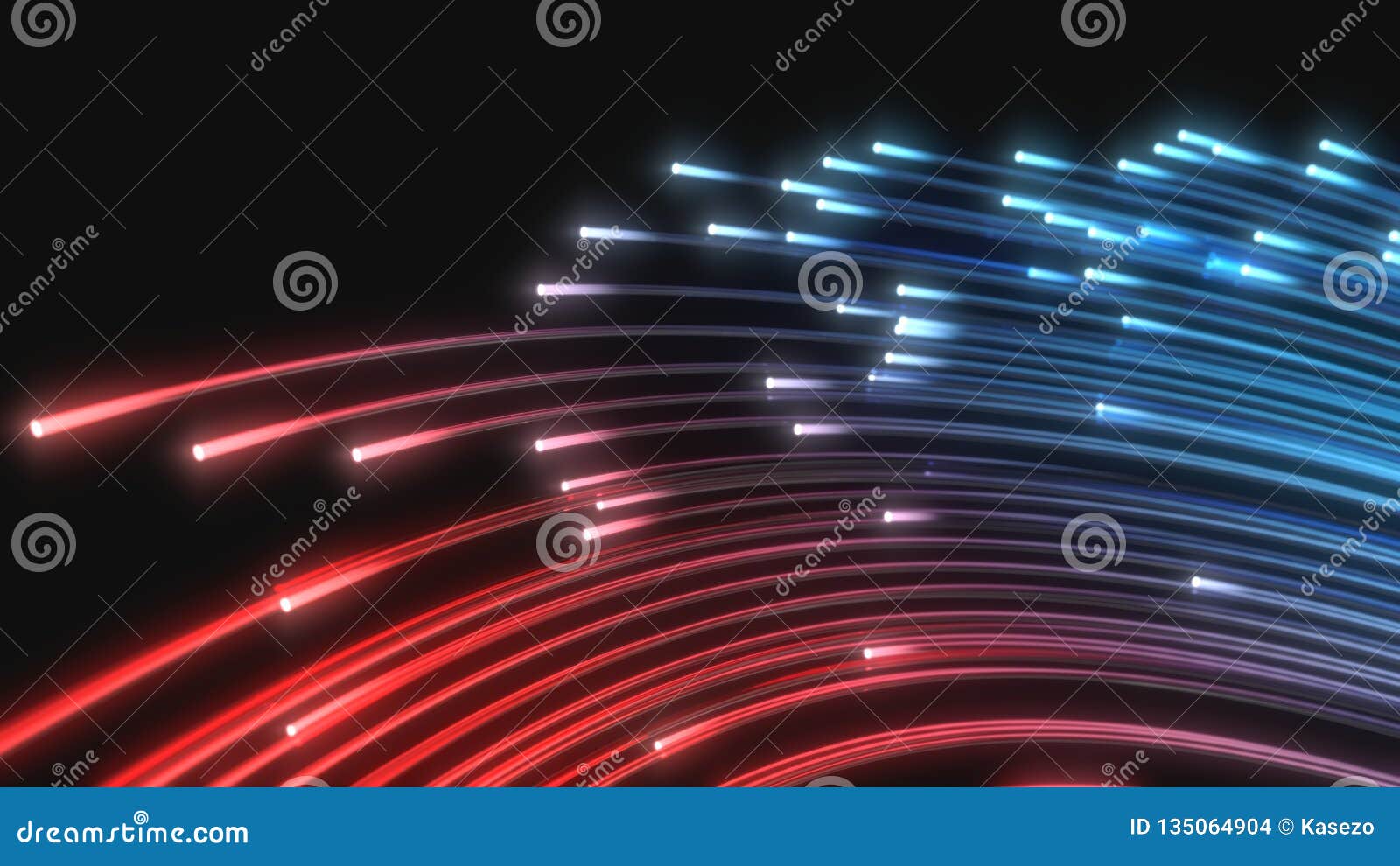 Blue and Red Fiber Optic Strings in Dark. 3d Illustration Stock ...