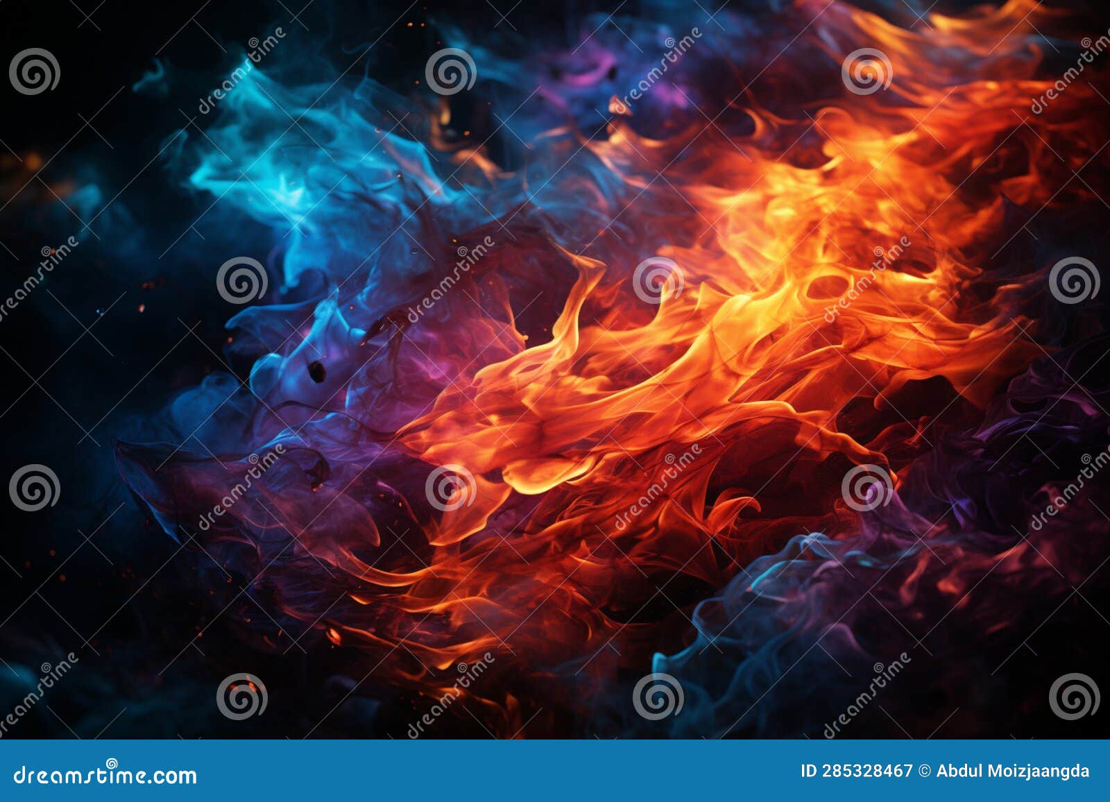 Blue and Red Fire on Dark Backdrop Stock Illustration - Illustration of ...
