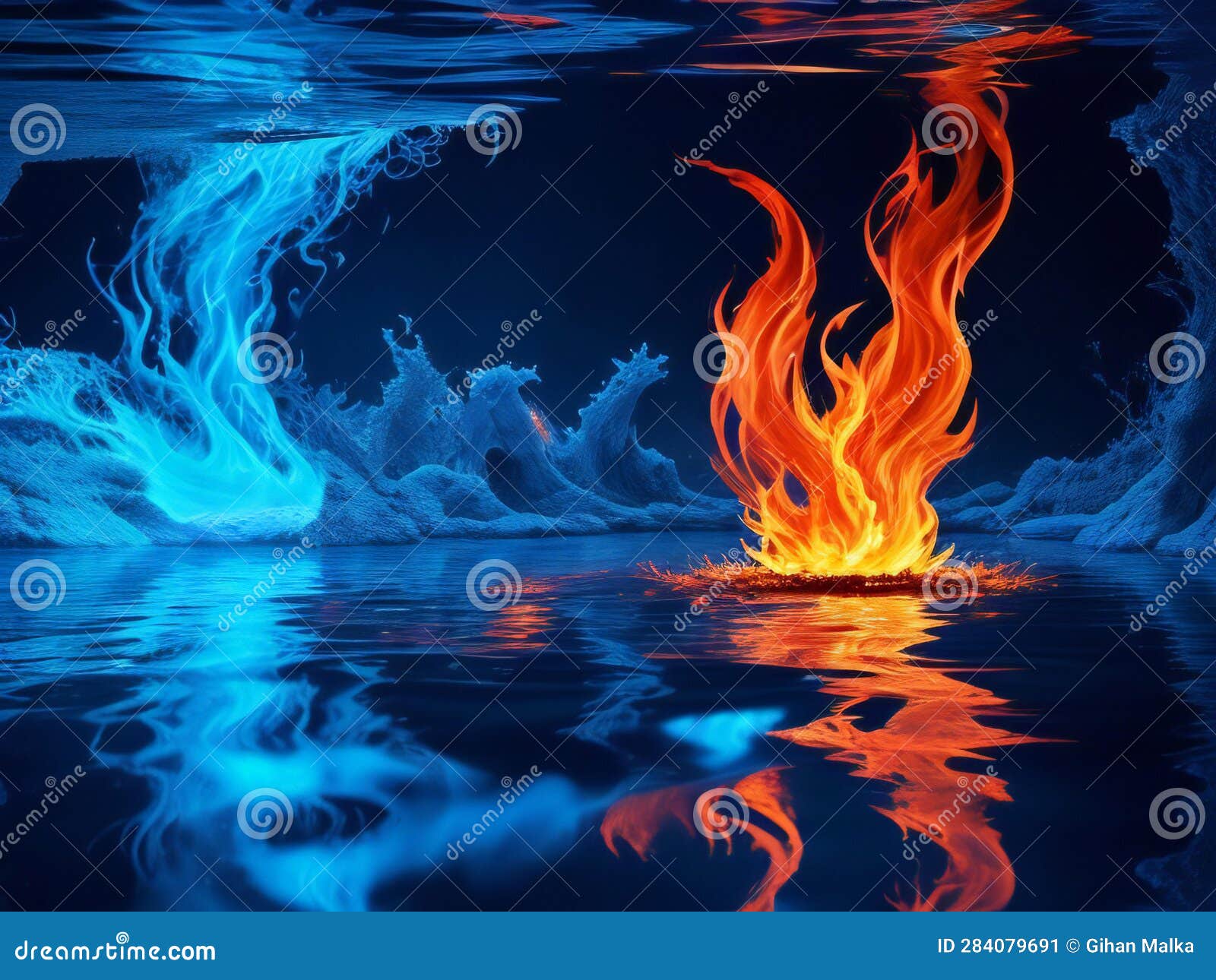 Blue and Red Fire Waves 3D Background Backdrop Ice and Fire Meet Stock ...