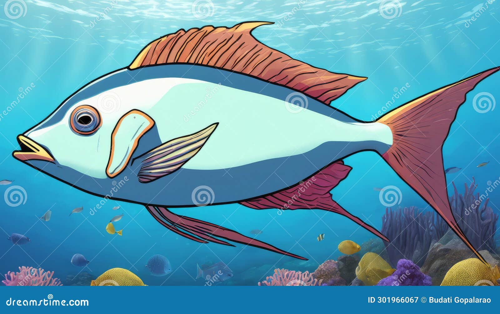 A Blue and Red Fish Swimming in the Ocean Stock Illustration ...