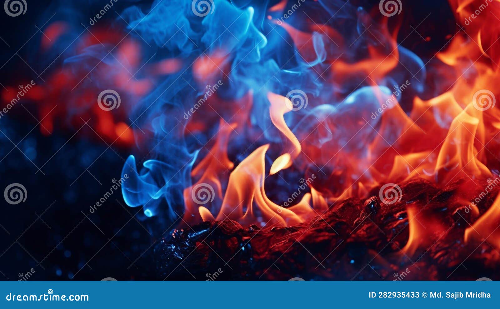 Blue and Red Flames Dancing Together in a Controlled Fire Pit, Creating ...