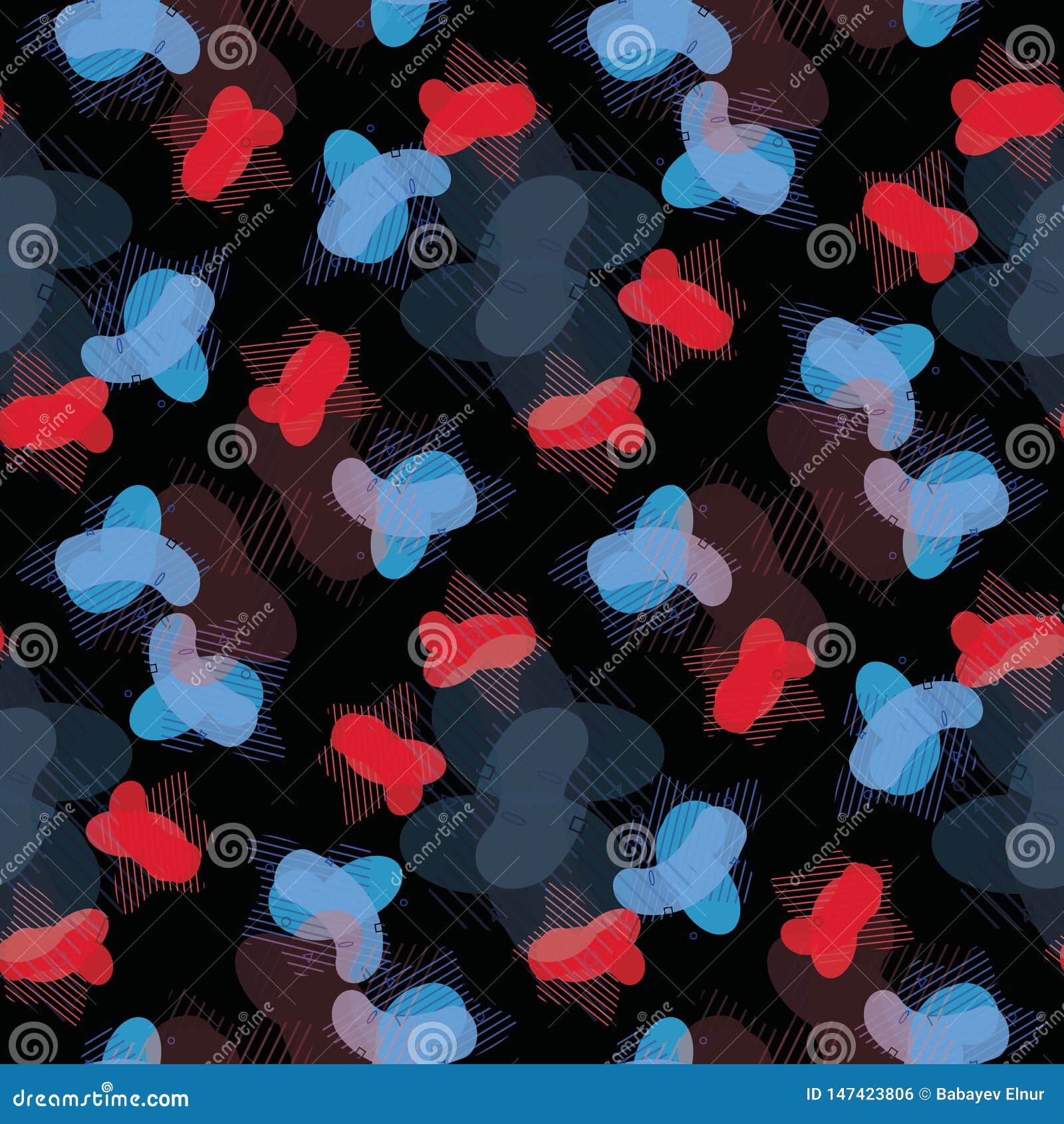 Blue and Red Flat Style Abstract Vector Banner Seamless Pattern. Modern ...