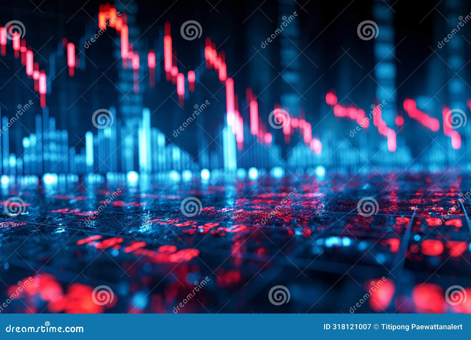 A Blue and Red Graph with Red Lines that are Falling Stock Illustration ...