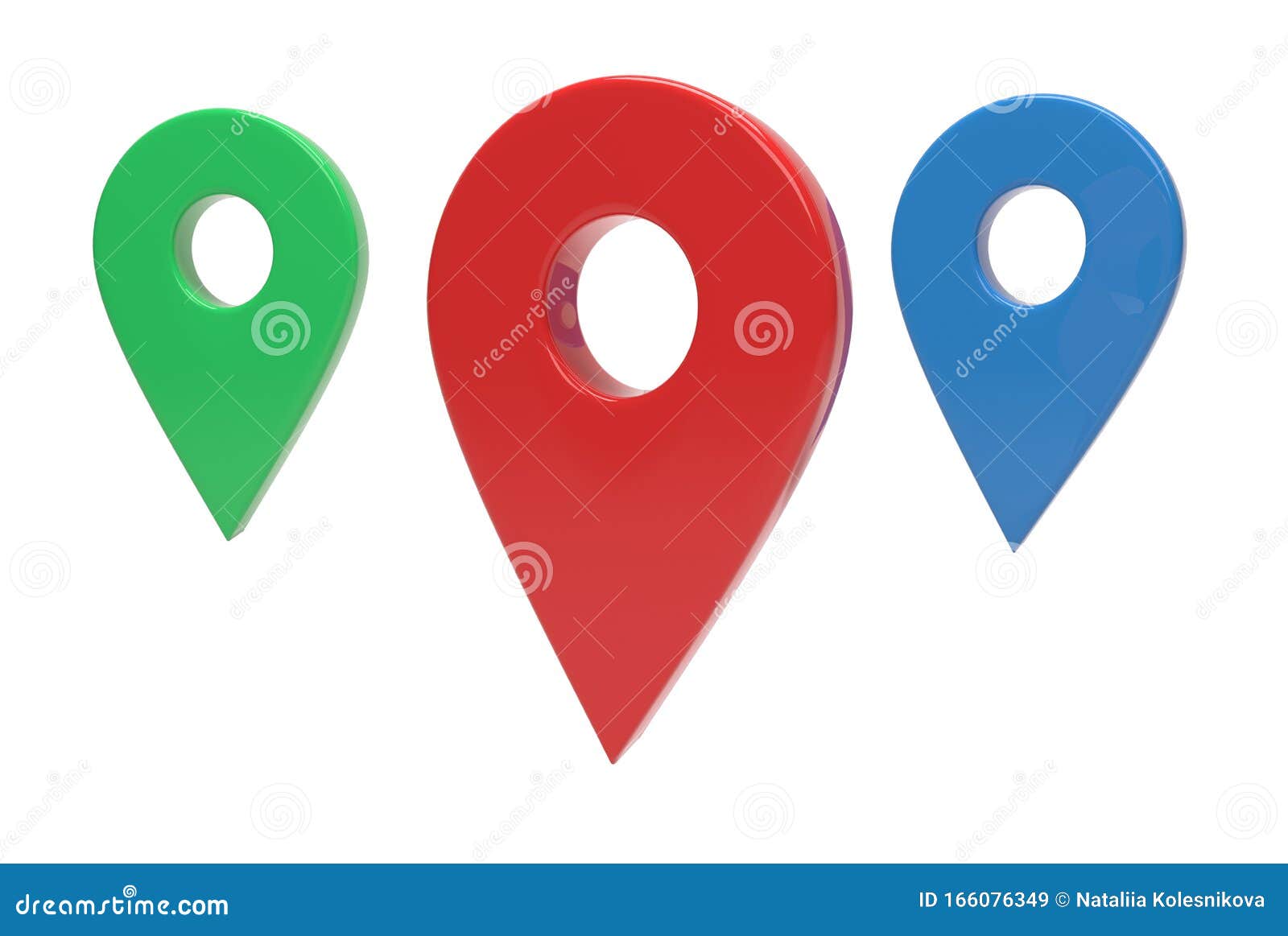 Blue, Red and Green Map Pointer 3d Pin. Location Symbol Isolated on ...