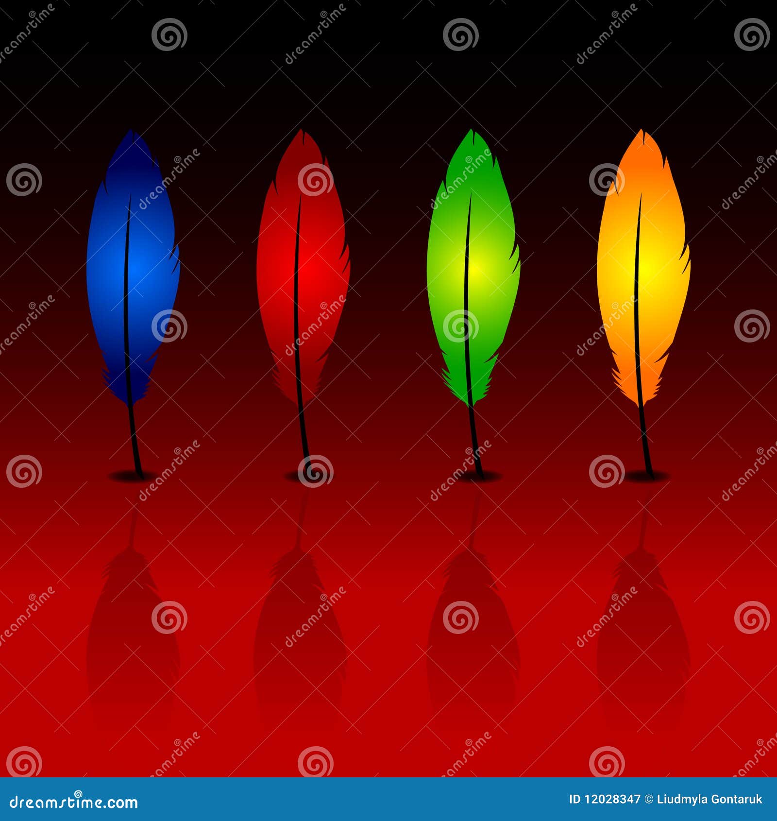 Blue, Red, Green, Orange Feathers with a Shadow Stock Vector ...