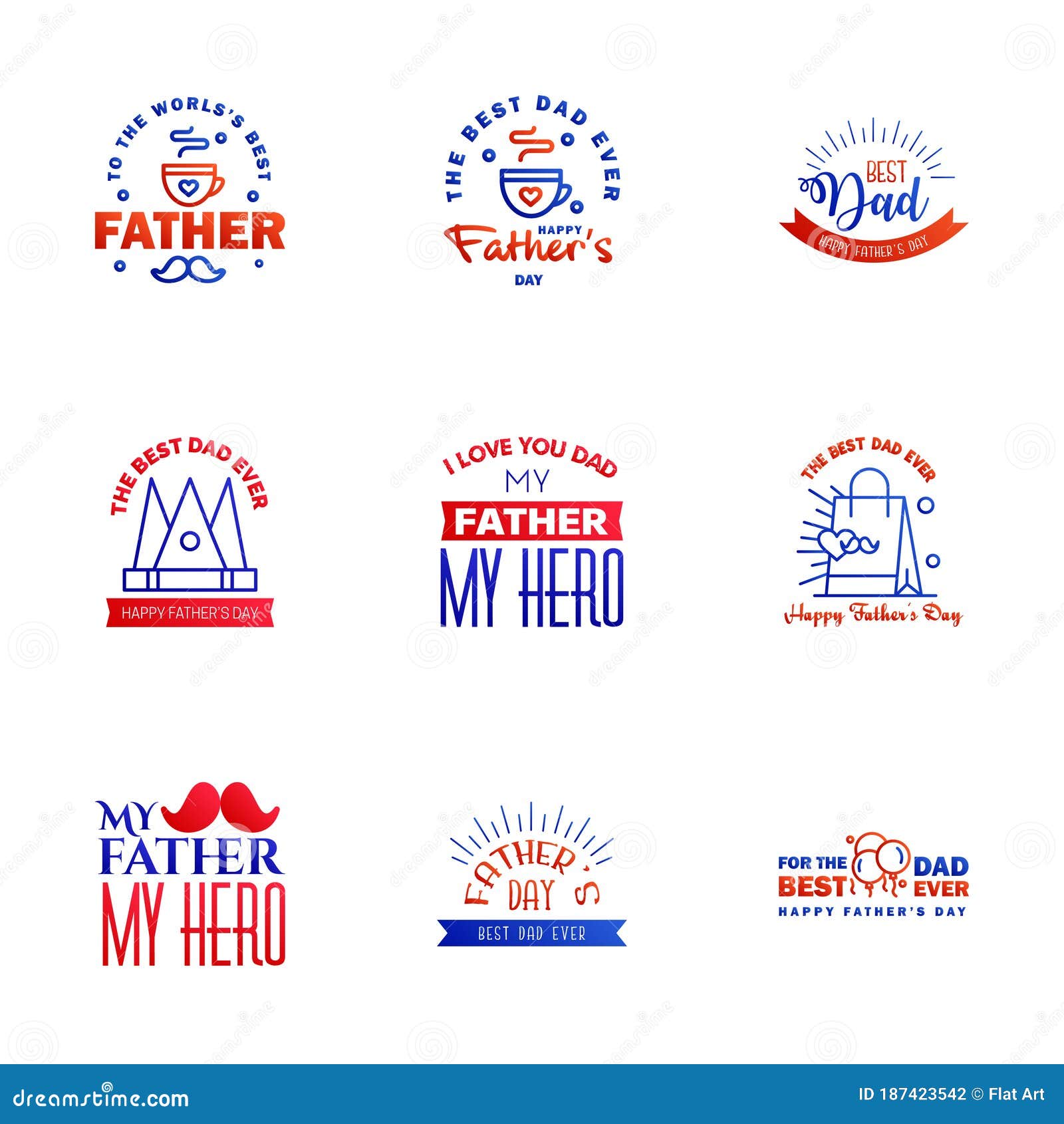 9 Blue And Red Happy Fathers Day Design Collection A Set Of Twelve Brown Colored Vintage Style