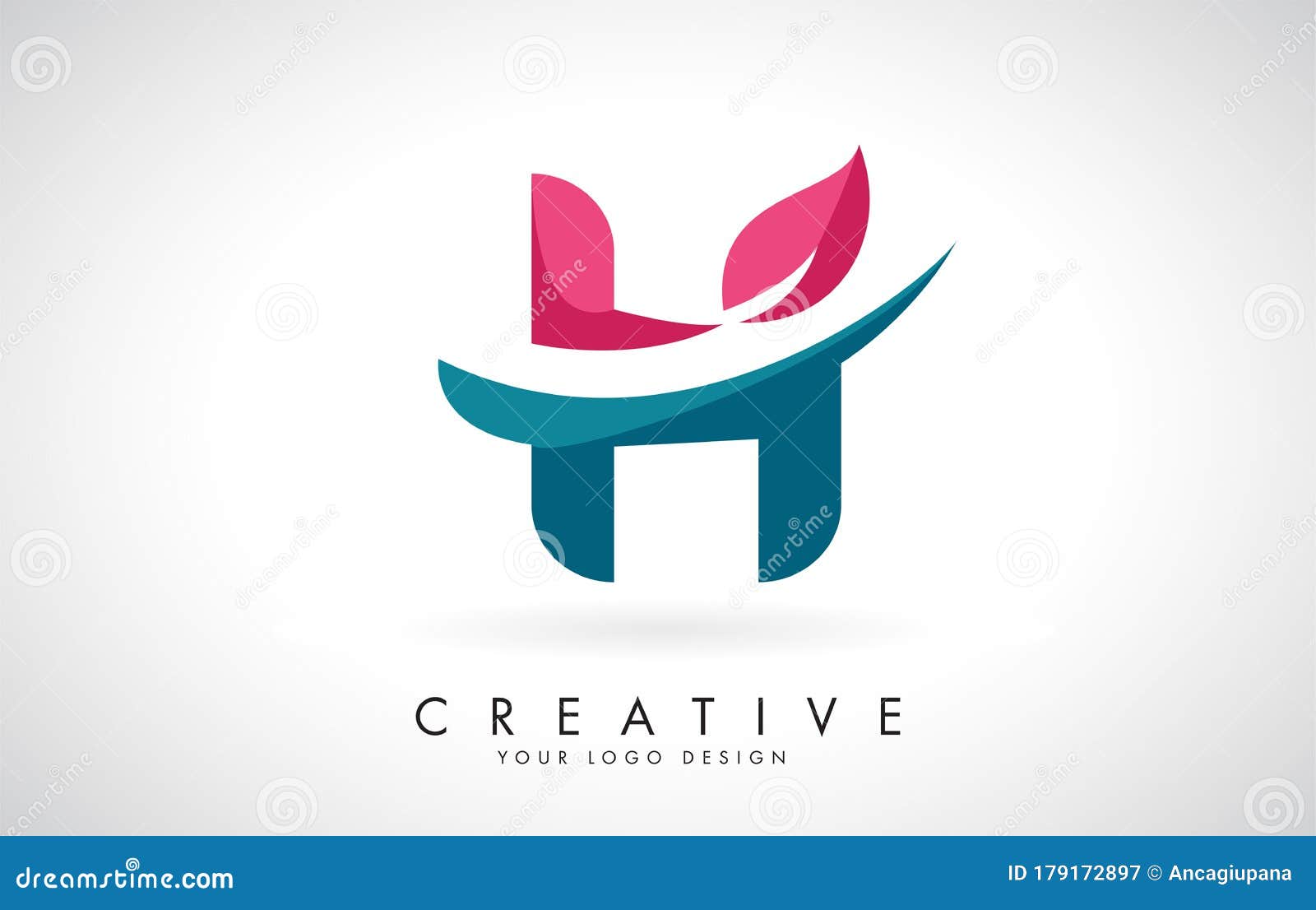 Blue and Red Letter H with Leaf and Creative Swoosh Logo Design Stock ...
