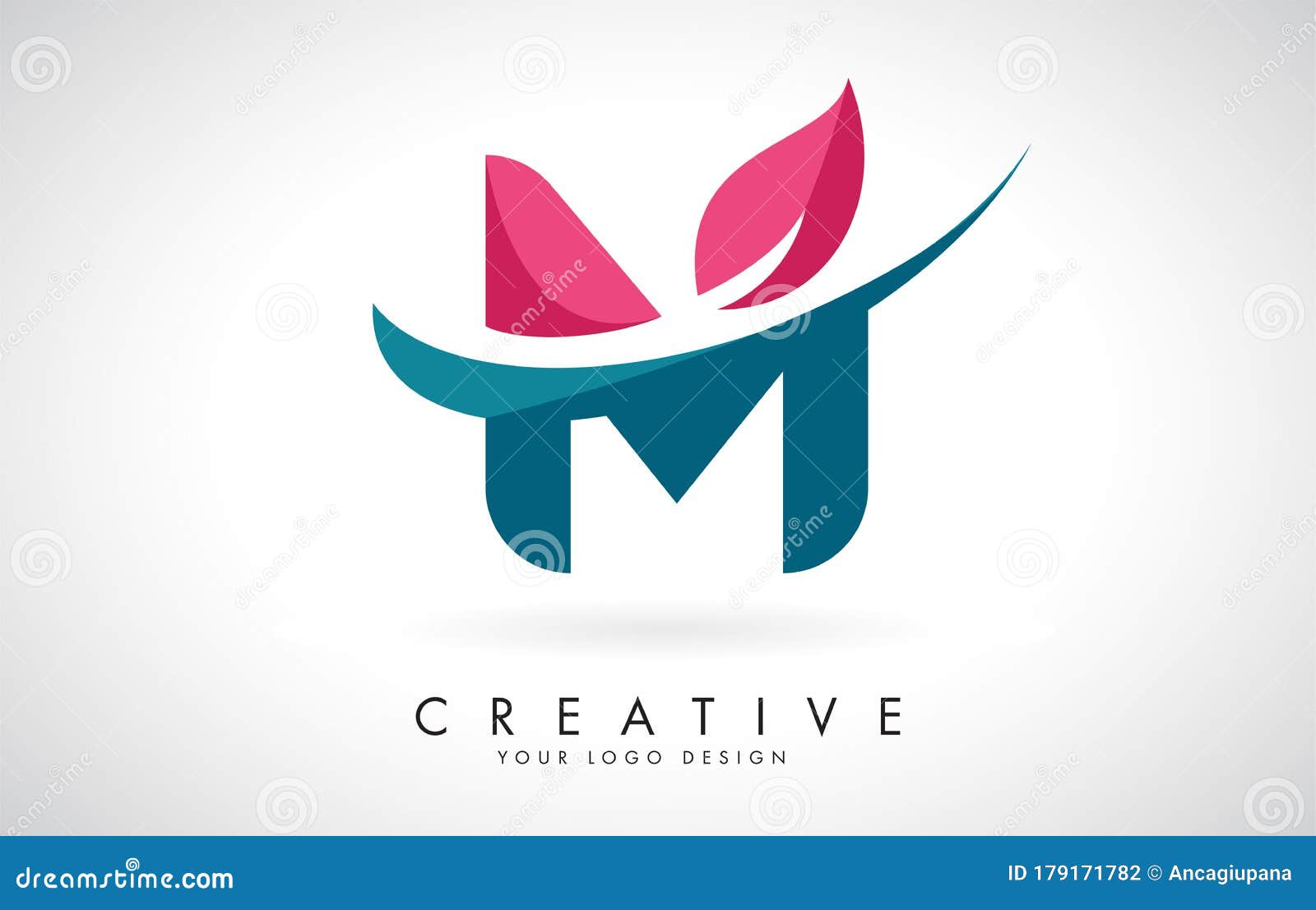 Blue and Red Letter M with Leaf and Creative Swoosh Logo Design Stock ...
