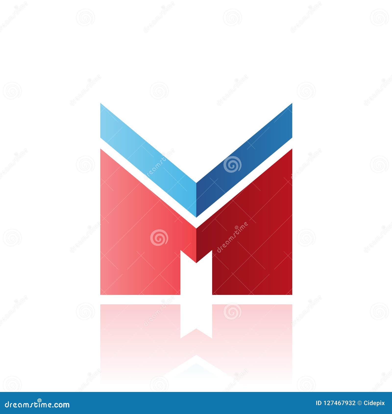 Blue and Red Letter M with a Thick Stripe and Reflection Vector Stock ...