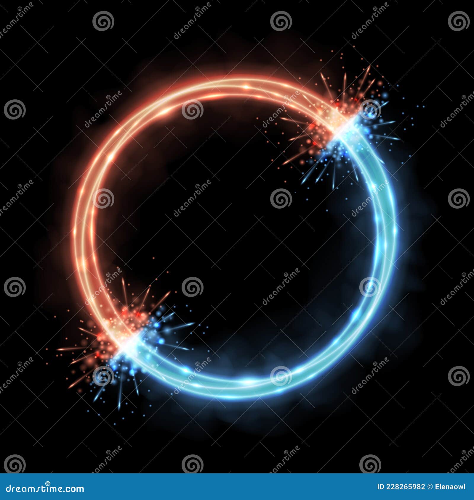 Blue and Red Light Effect Circle with Bright Flashes. Abstract ...