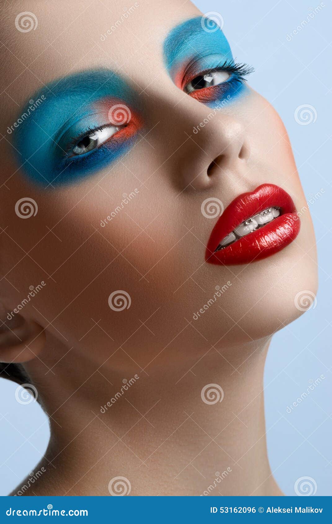 Blue red lips Women stock photo. Image of head, eyes - 53162096