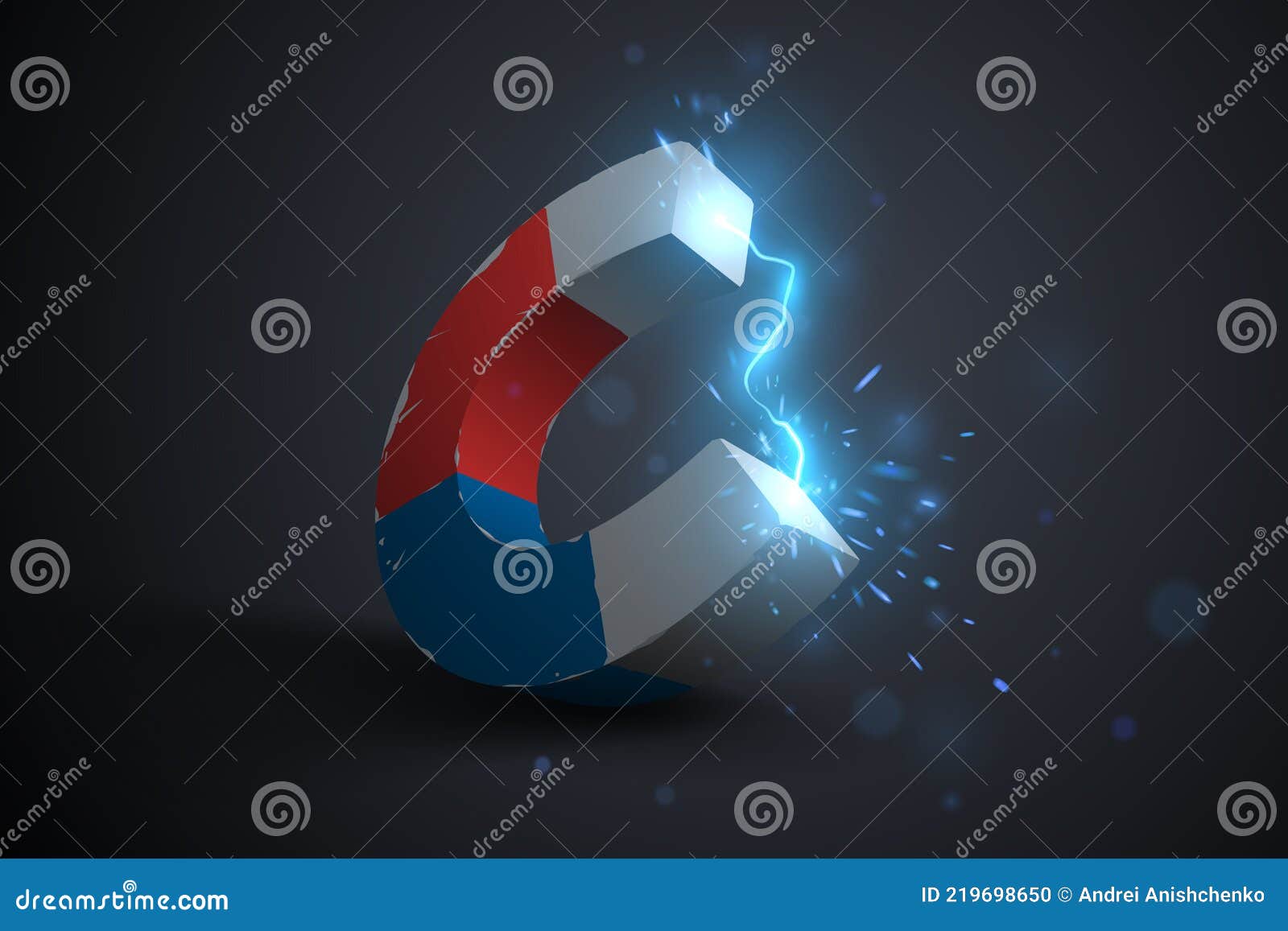 Blue and Red Magnet with Lightning Effect Stock Vector - Illustration ...