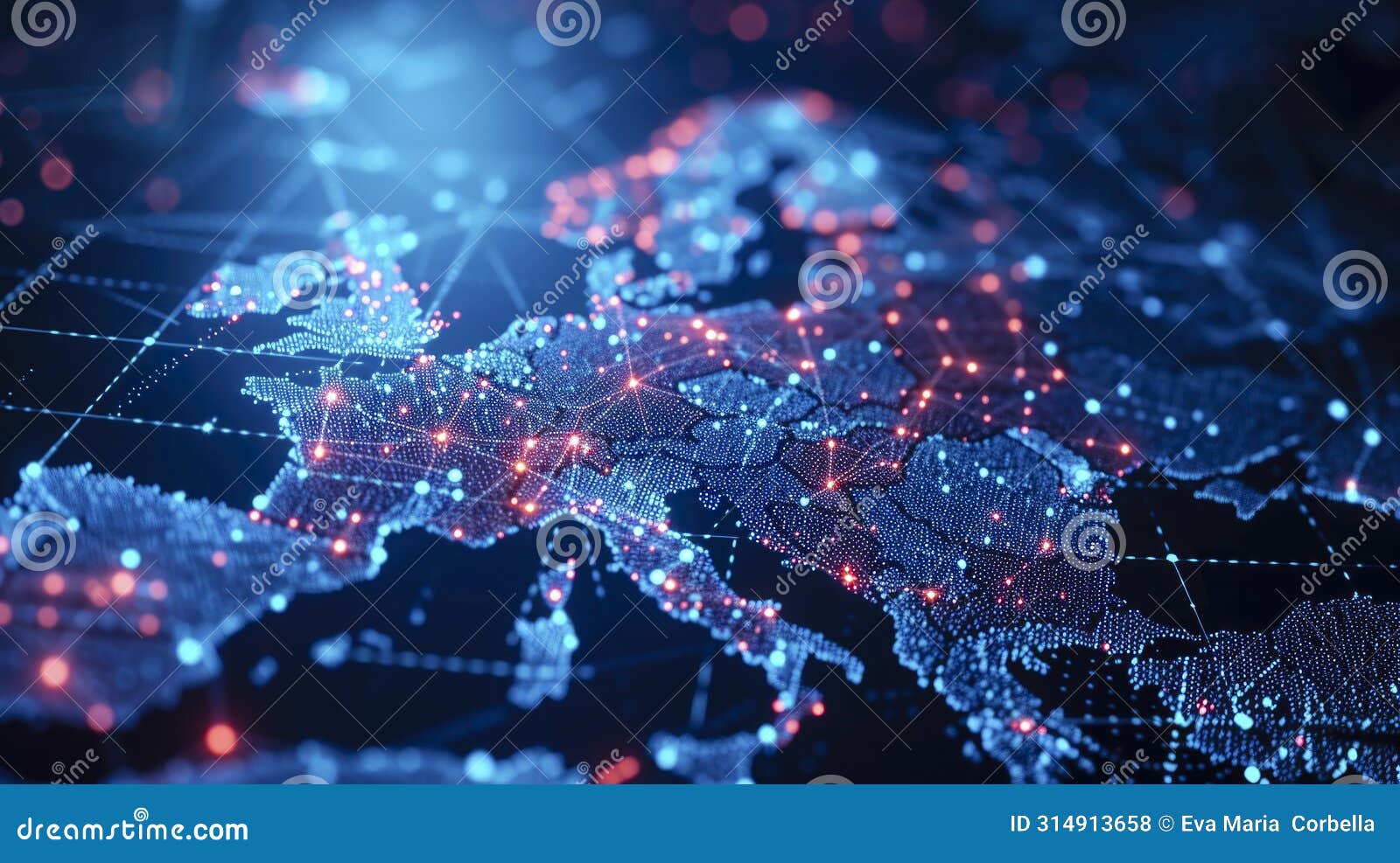 A Blue and Red Map of Europe with Many Dots Stock Photo - Image of ...