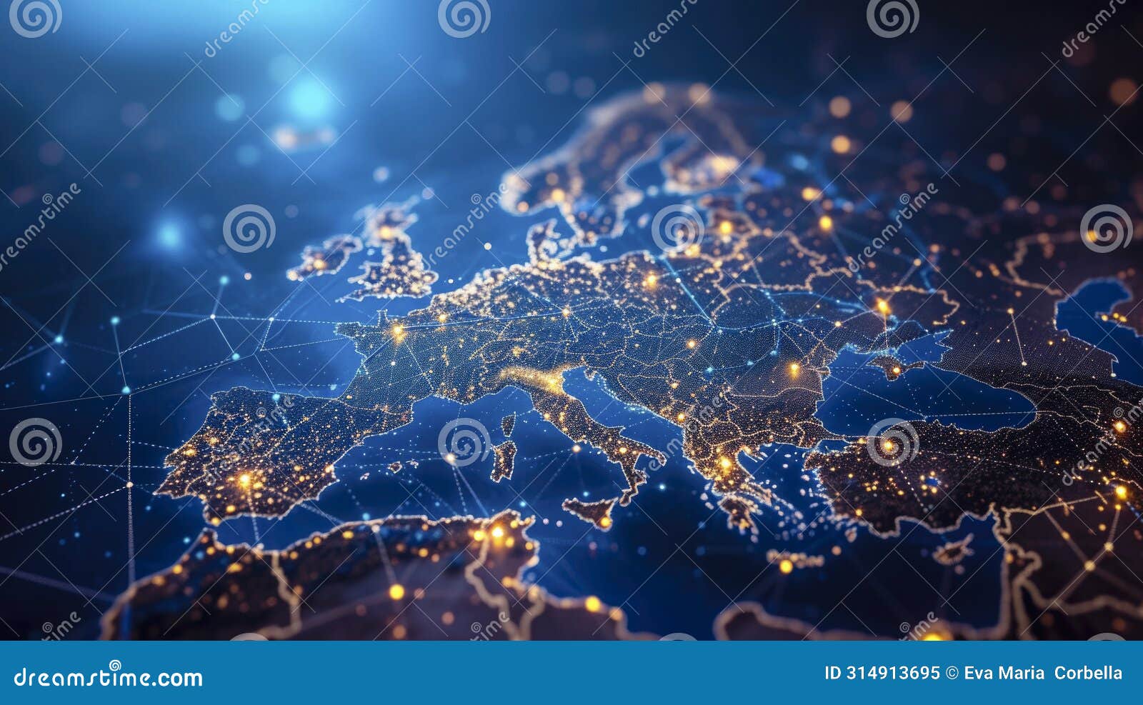 A Blue and Red Map of Europe with Many Dots Stock Image - Image of ...