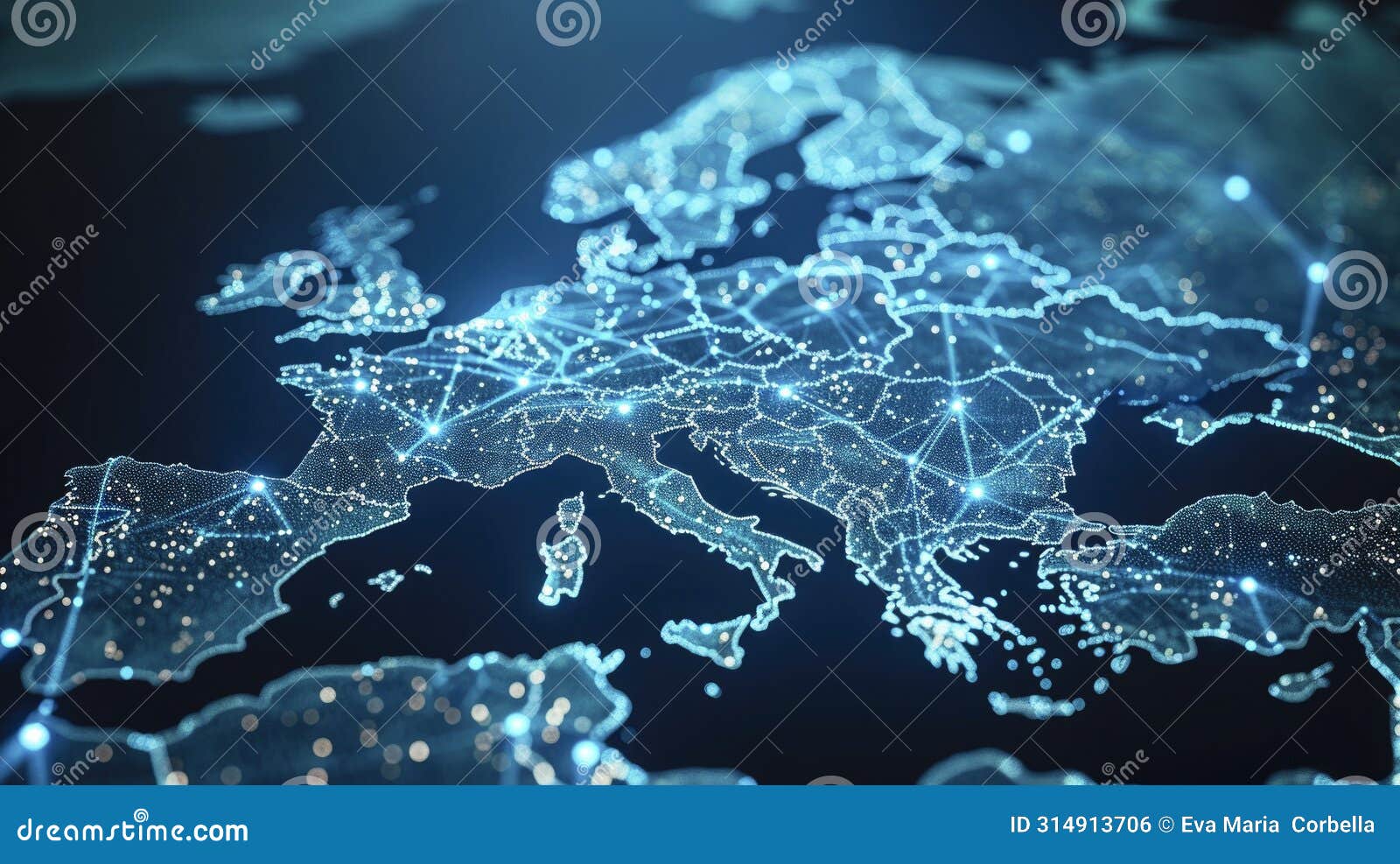 A Blue and Red Map of Europe with Many Dots Stock Photo - Image of ...