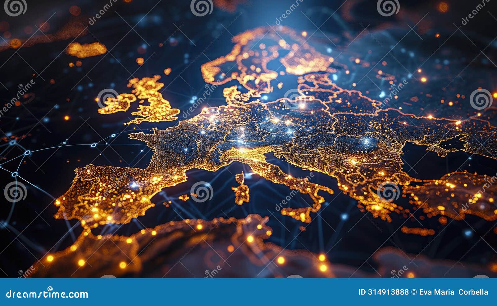 A Blue and Red Map of Europe with Many Dots Stock Photo - Image of ...