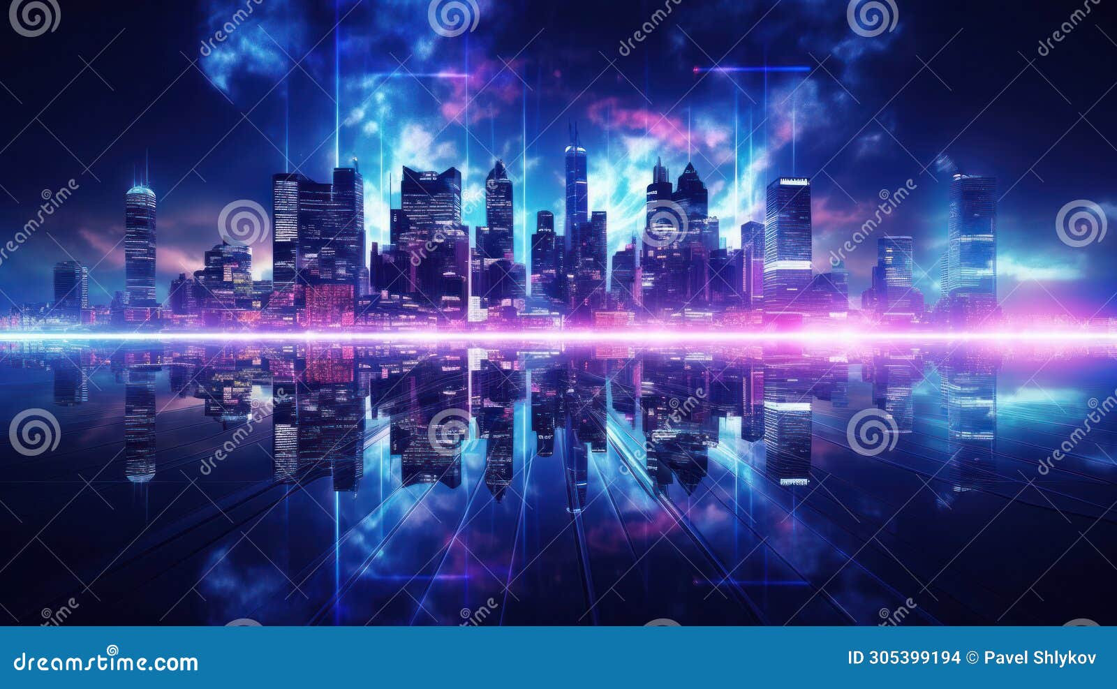 Blue Red Neon Light City Background Stock Photo - Image of downtown ...