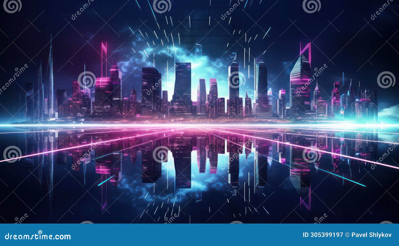 Blue Red Neon Light City Background Stock Image - Image of building ...