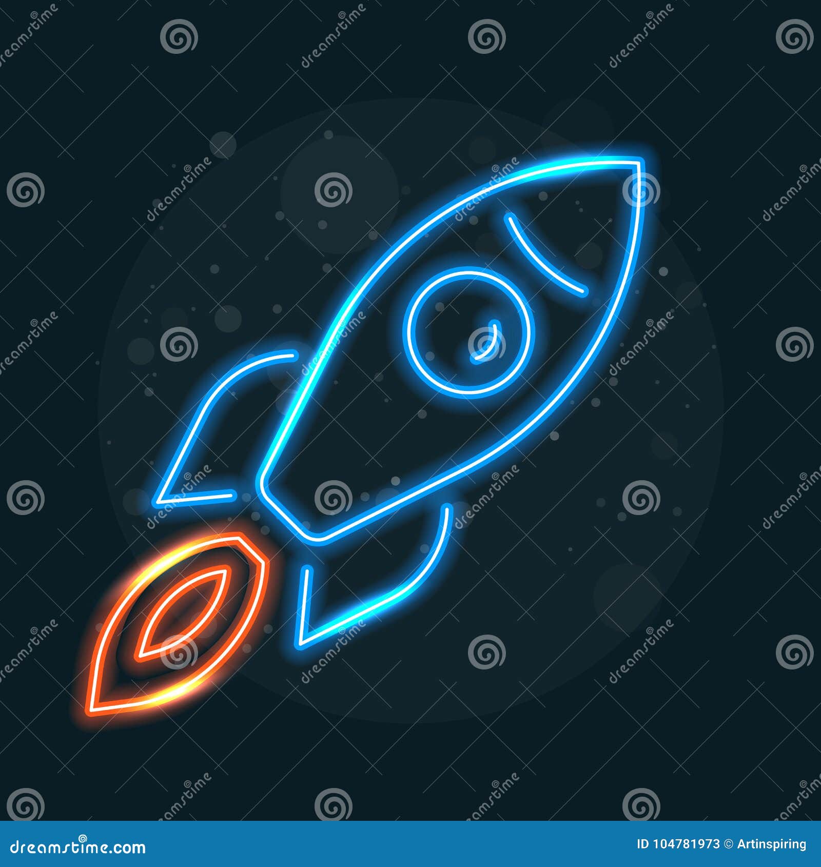 Neon sign rocket. stock vector. Illustration of bright - 104781973