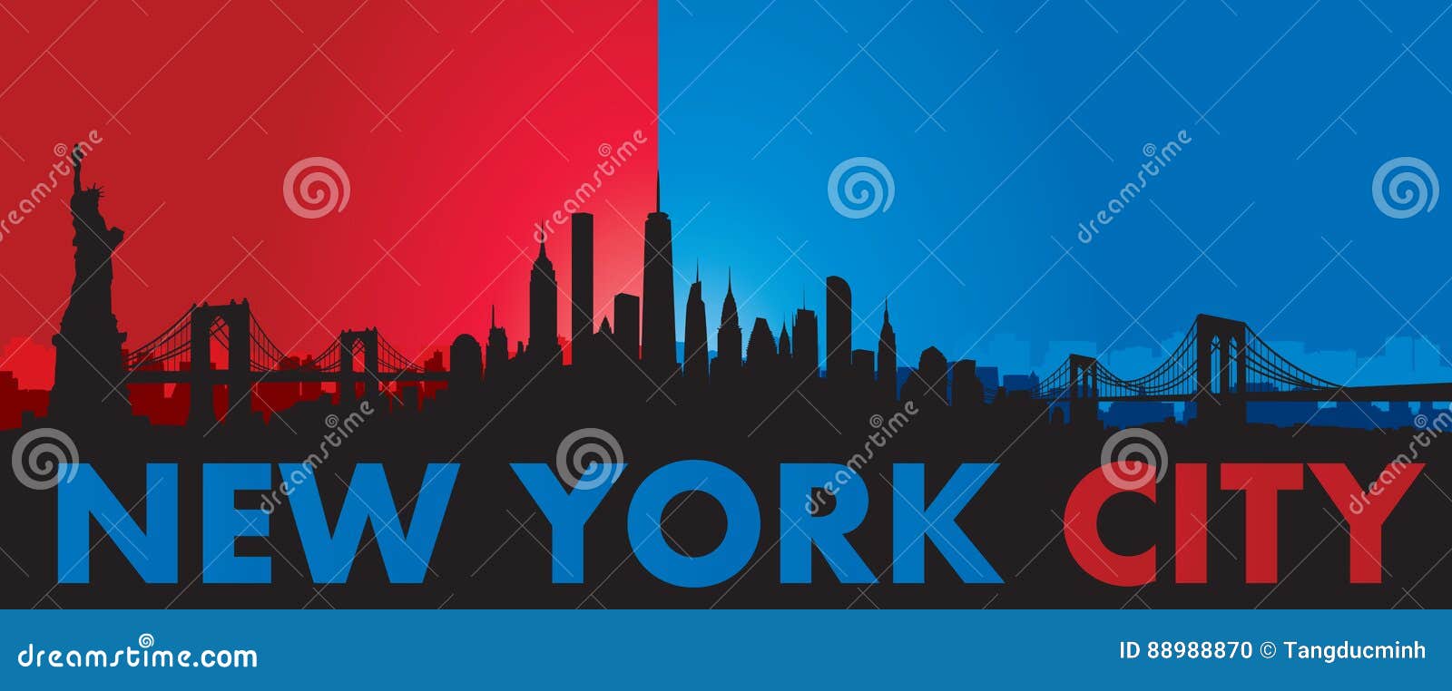 Blue Red New York City Skyline Vector Stock Vector - Illustration of ...