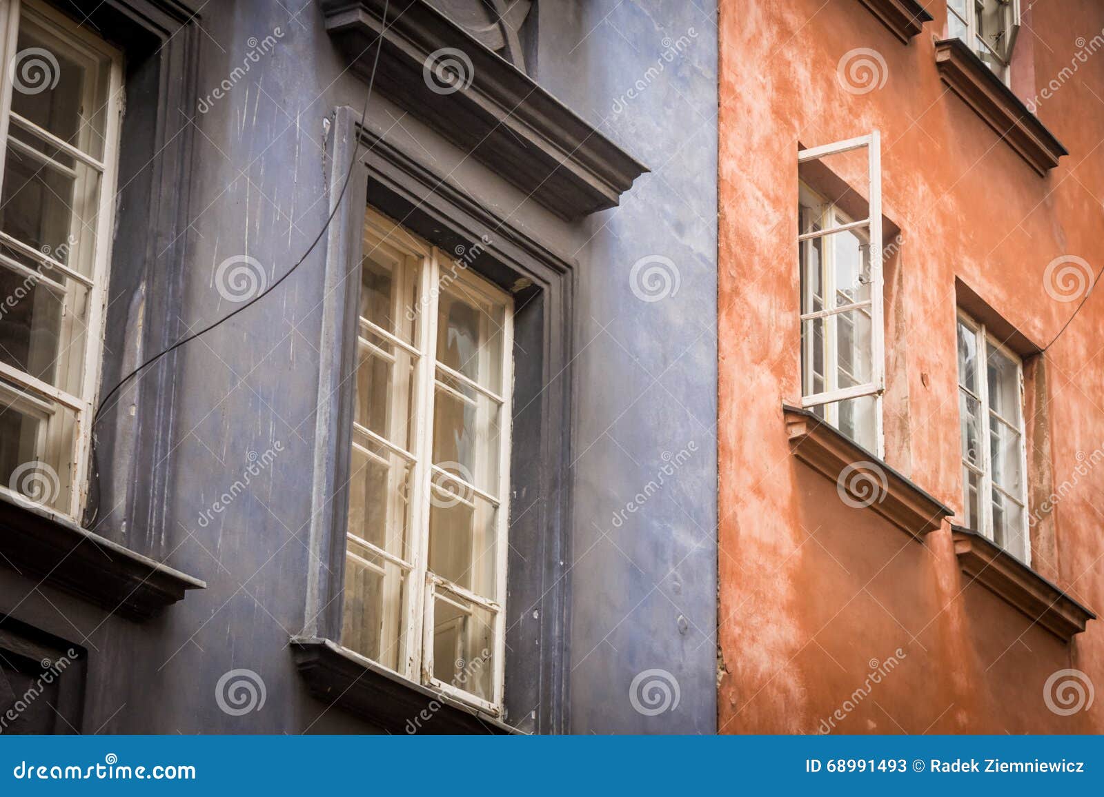 Blue and Red Old Residential Buildings Stock Image - Image of urban ...