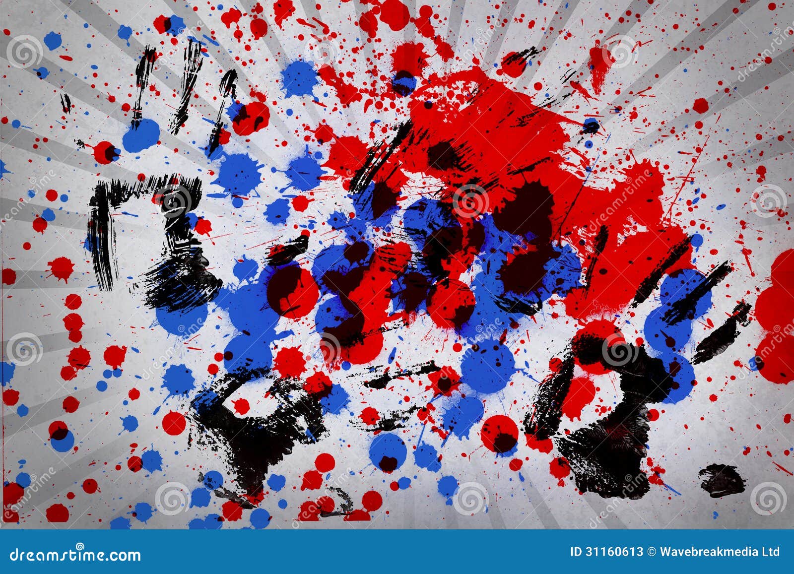 Blue and Red Paint Splashes with Black Hand Prints Stock Illustration ...
