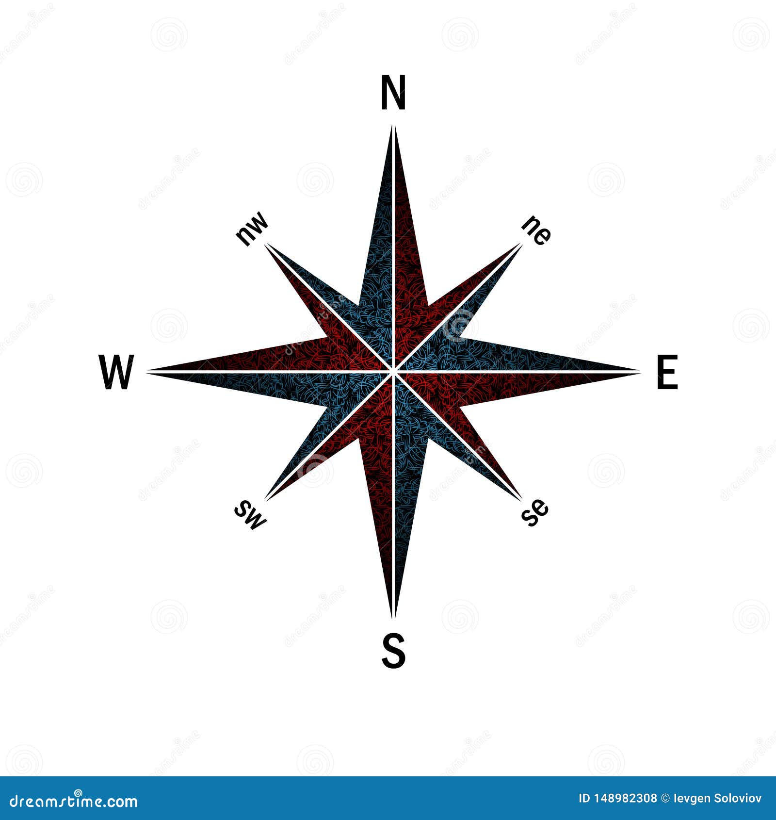 Windrose Symbol Compass And Location Coordinate On The Map. Royalty ...