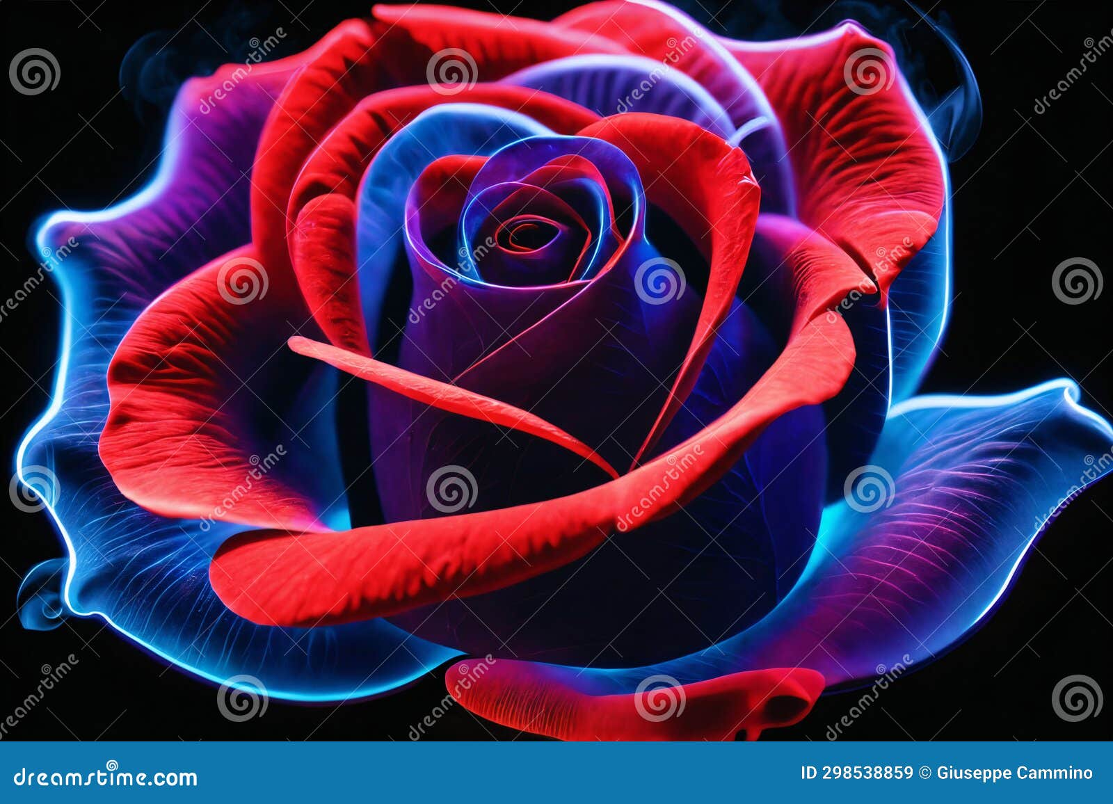 Blue, Red and Purple Neon Rose with Smoke Stock Illustration ...