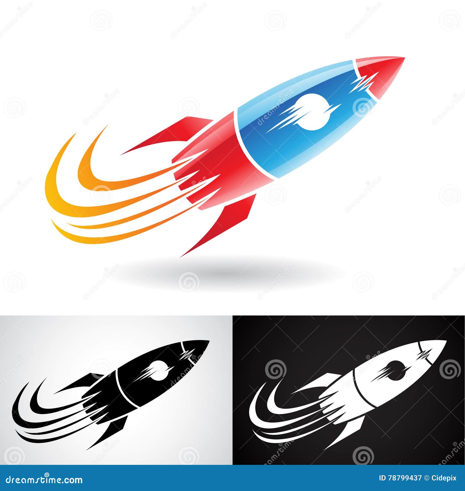 Blue and Red Rocket Icon stock vector. Illustration of grey - 78799437