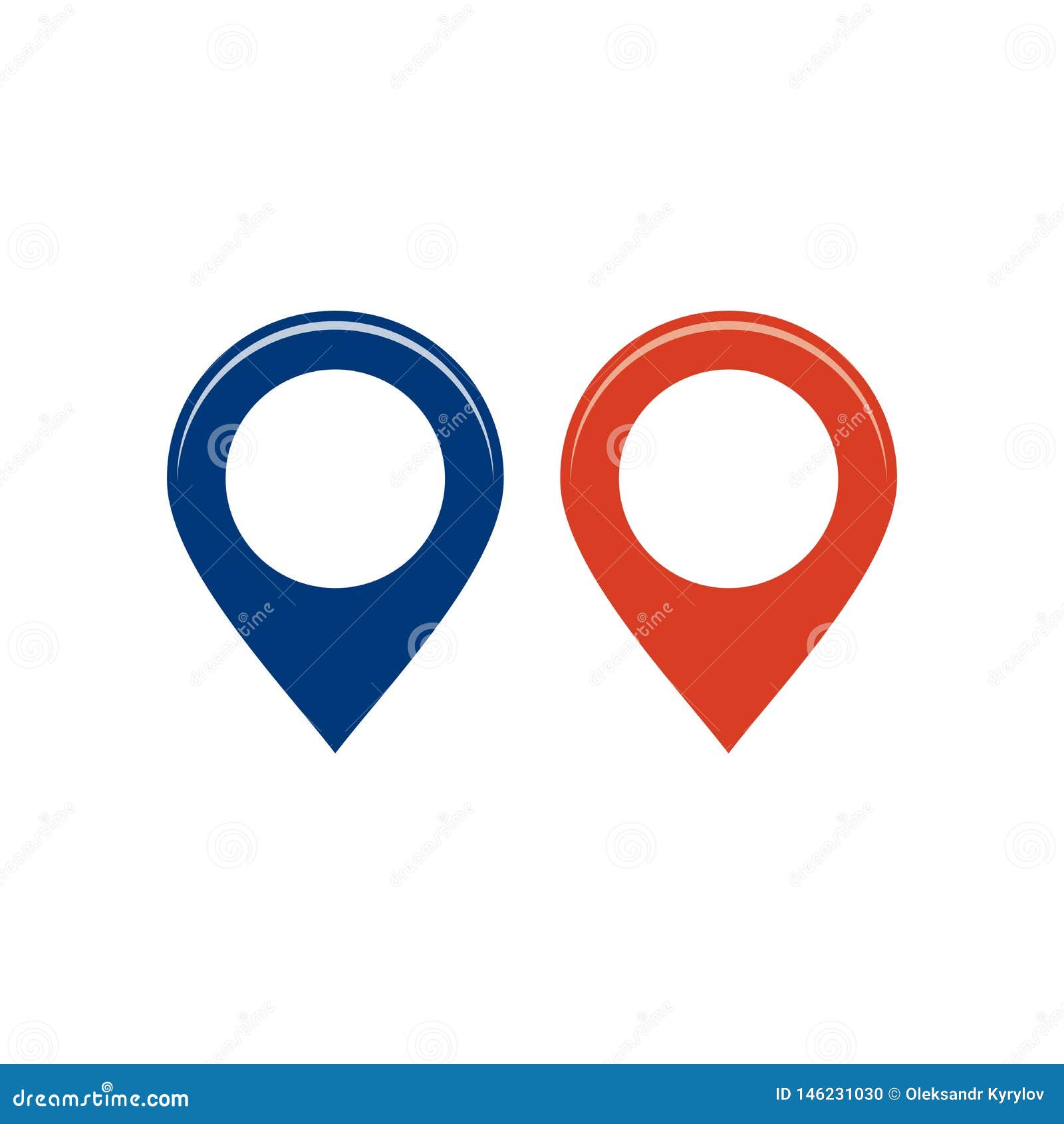 Blue and Red Round Map Pointers, Location Pins. Vector Illustration ...