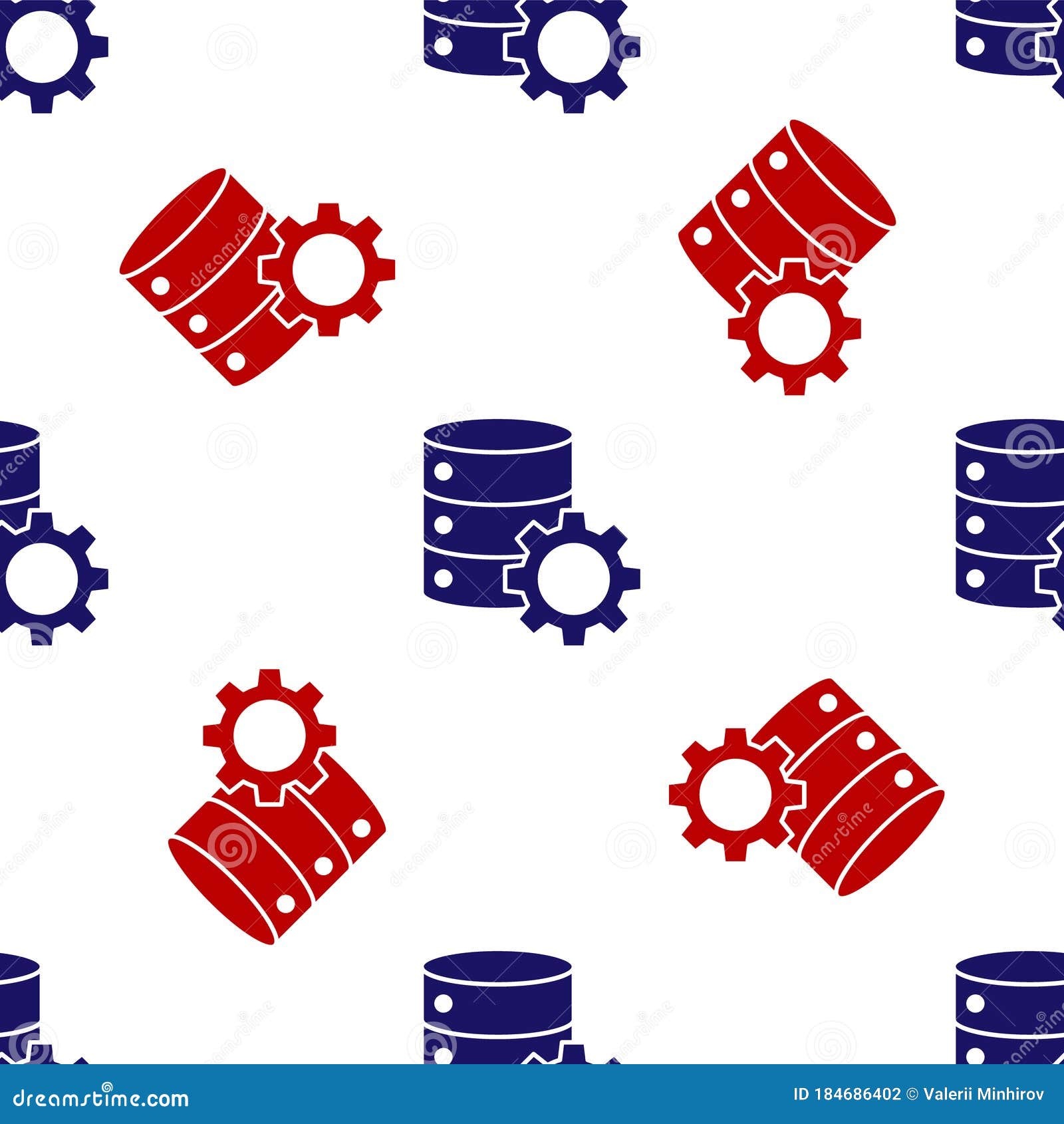 Blue and Red Server and Gear Icon Isolated Seamless Pattern on White ...