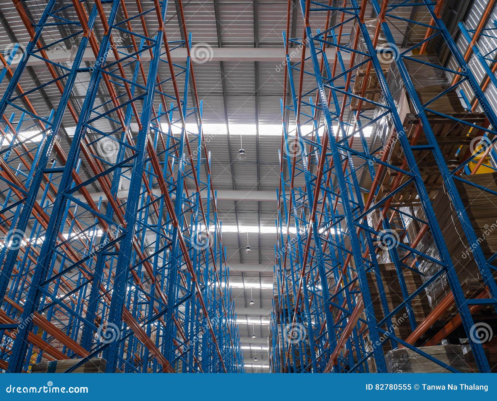 Blue and Red Shelf in Warehouse Stock Image - Image of factory, store ...