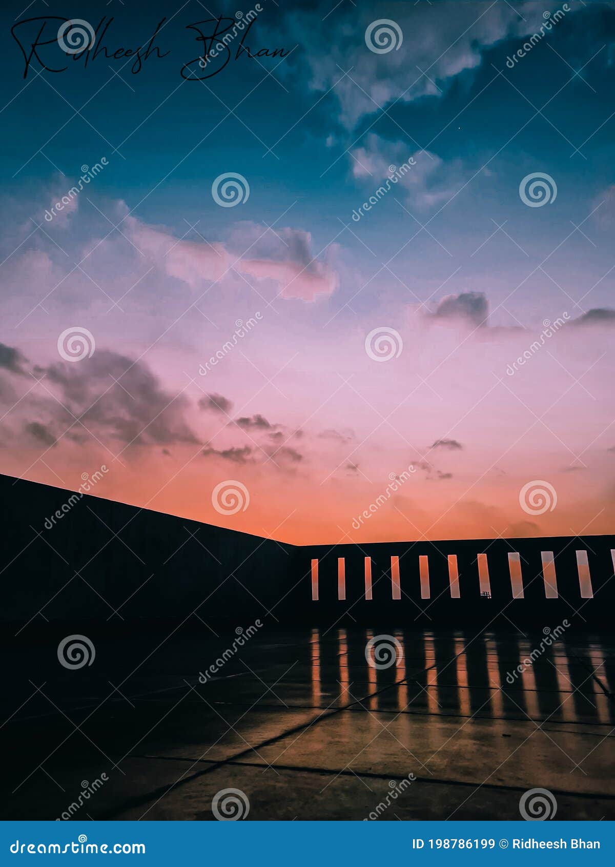 Blue and Red Sky with Reflection Stock Image - Image of blue, terrace ...