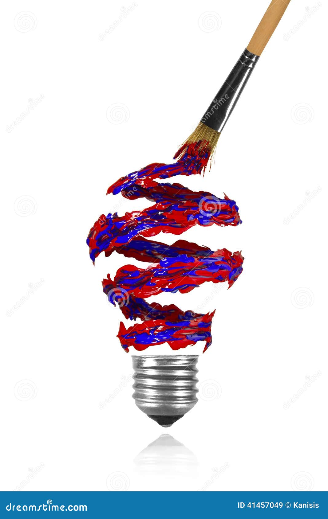 Blue Red Spiral Paint Trace and Paintbrush Made Light Bulb Stock ...