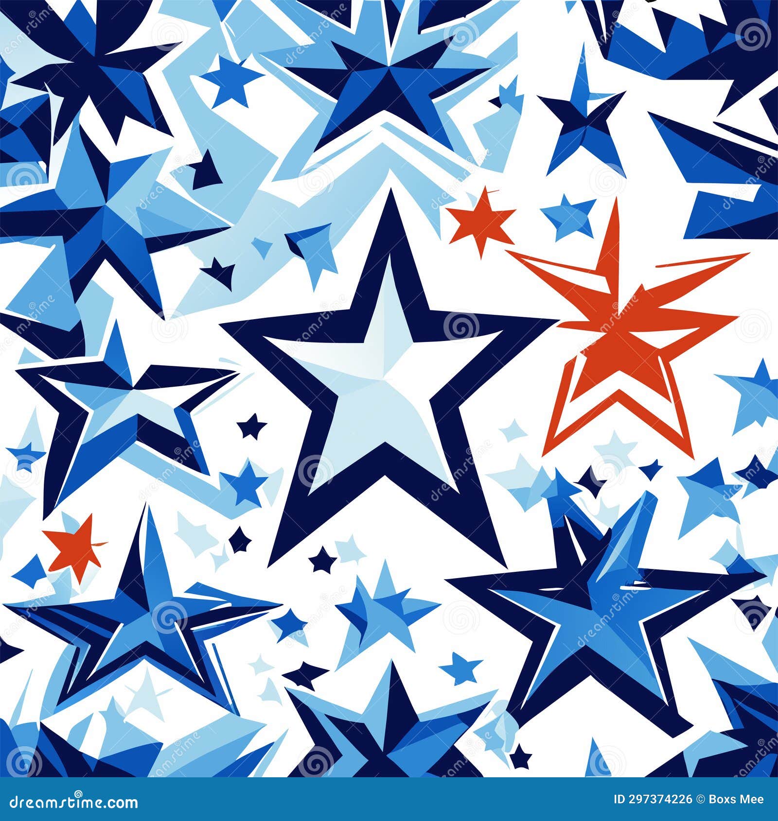 Blue And Red Stars On A White Background Seamless Pattern Stock Vector