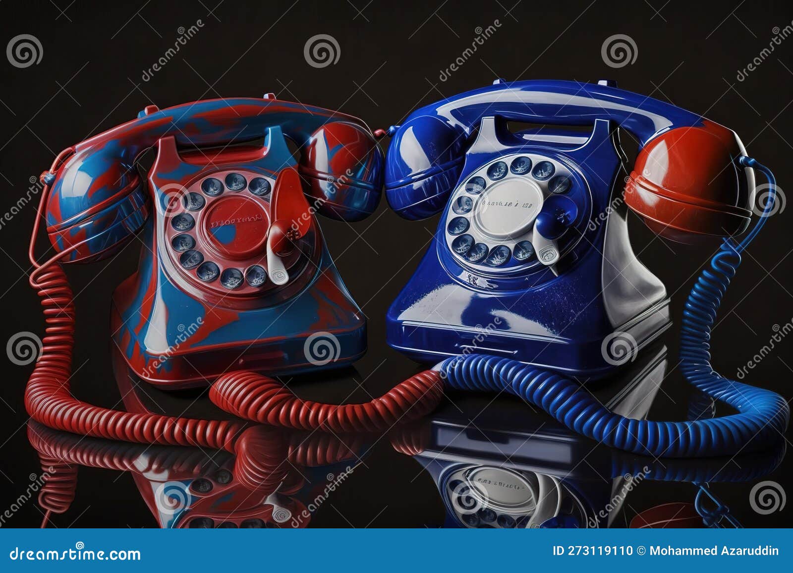 Blue and Red Telephone Handsets Stock Illustration - Illustration of ...