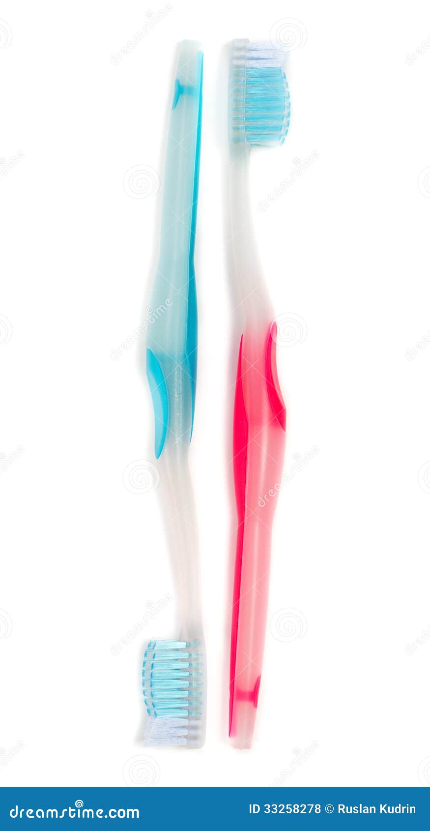 A Blue and a Red Toothbrush Isolated on White Background. Stock Photo ...
