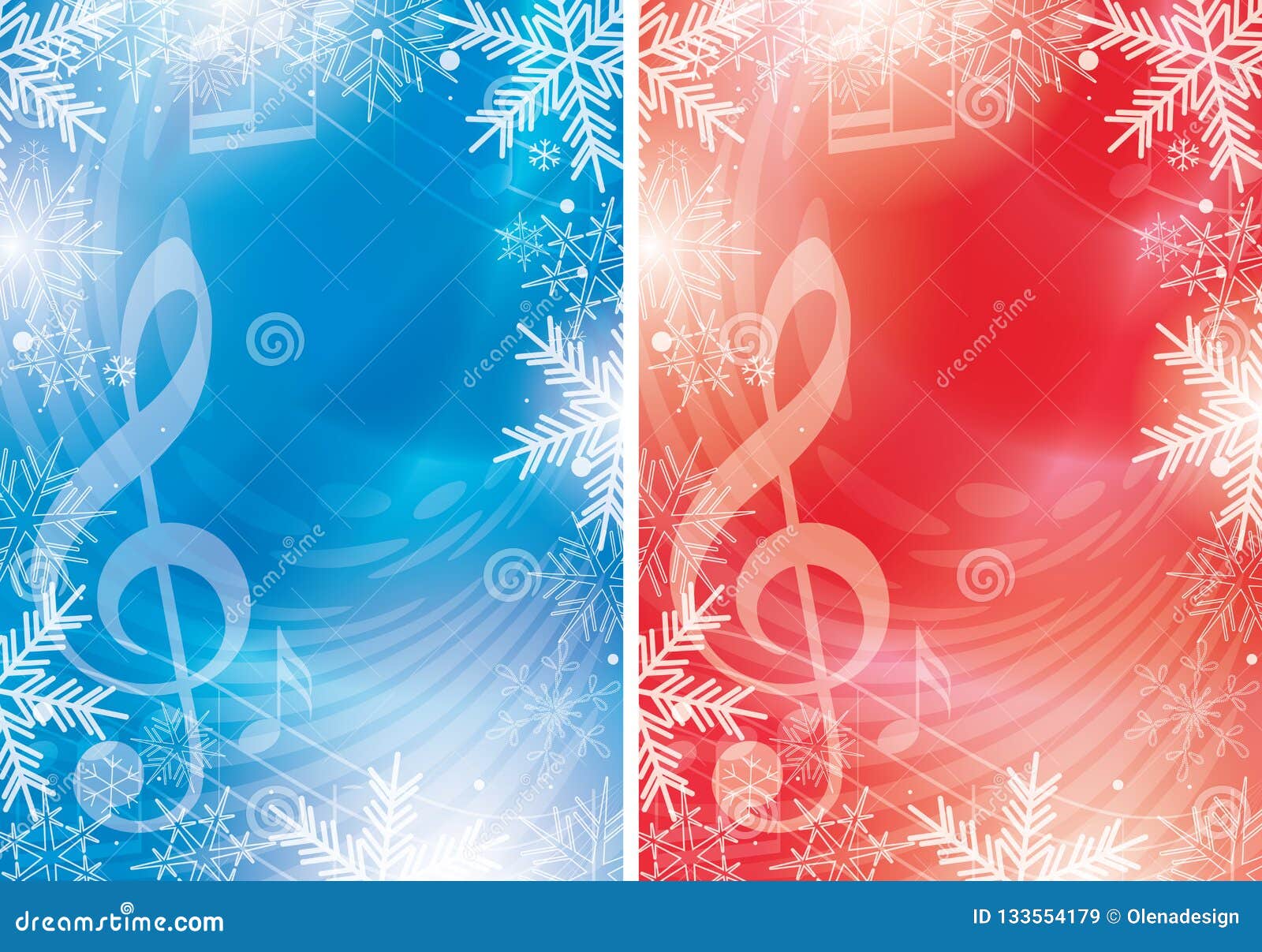 Blue and Red Vector Flyers with Music Notes and Snowflakes - Christmas ...