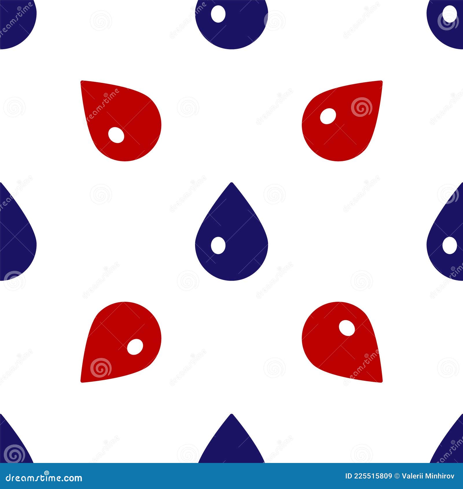 Blue and Red Water Drop Icon Isolated Seamless Pattern on White ...