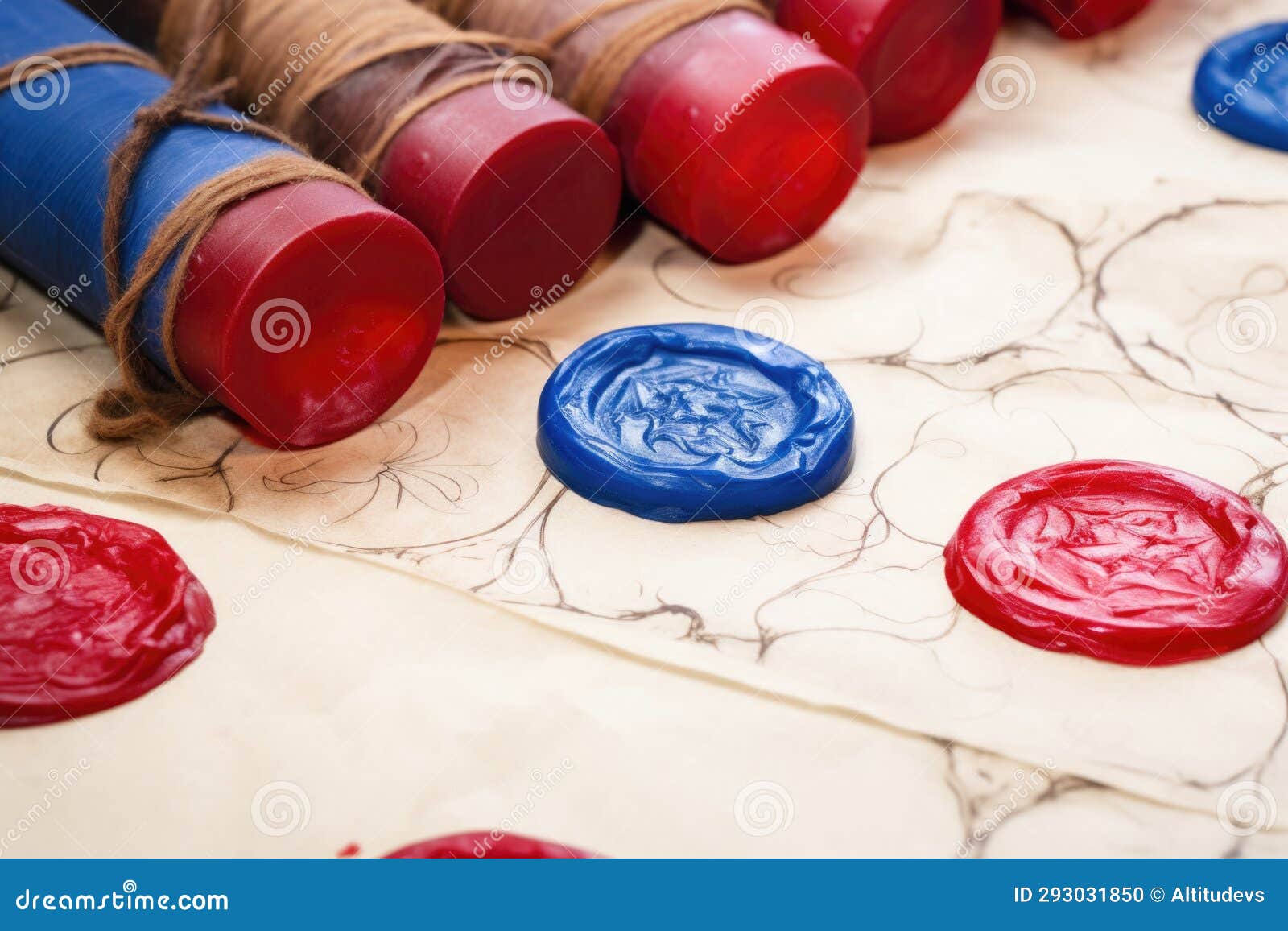 Blue and Red Wax Seals on Parchment Stock Illustration - Illustration ...