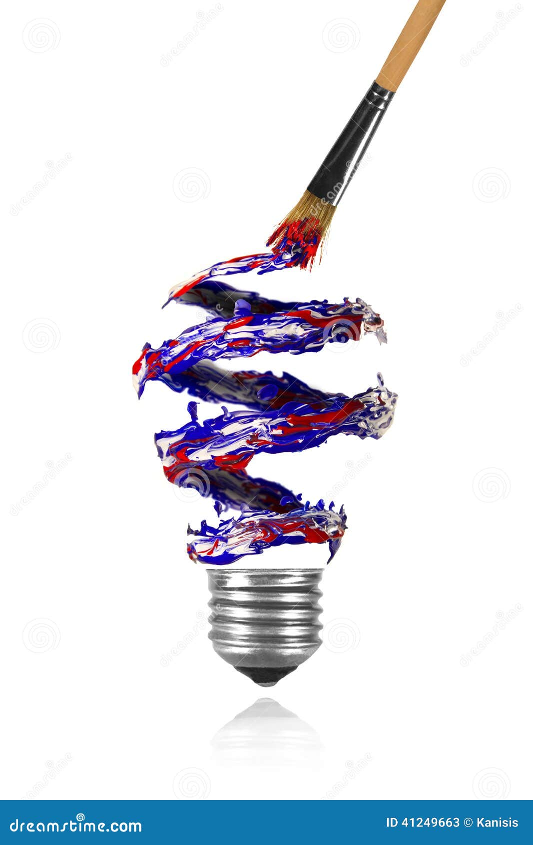 Blue Red White Spiral Paint Trace and Paintbrush Made Light Bulb Stock ...