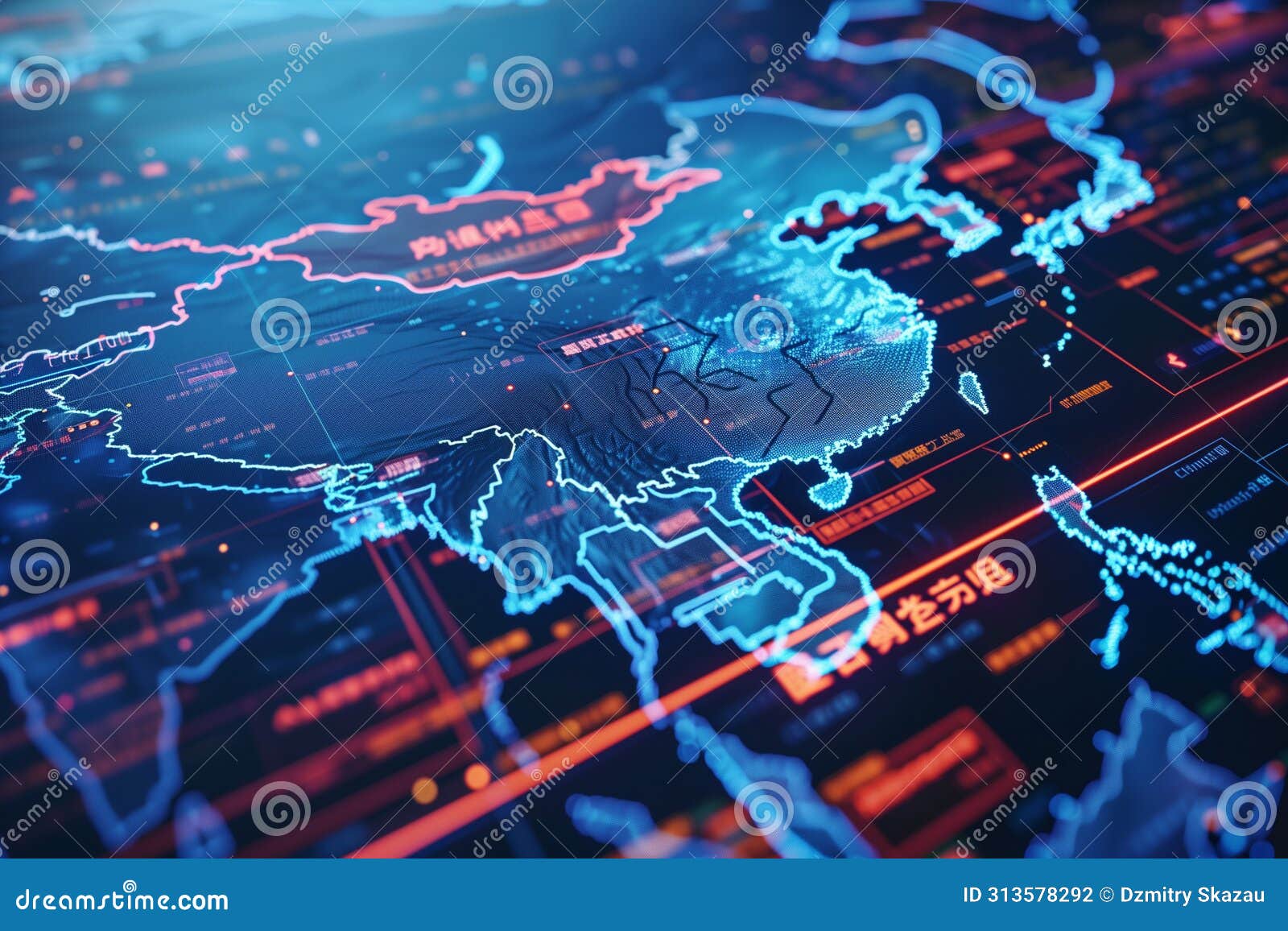 Blue and Red World Map stock photo. Image of markers - 313578292