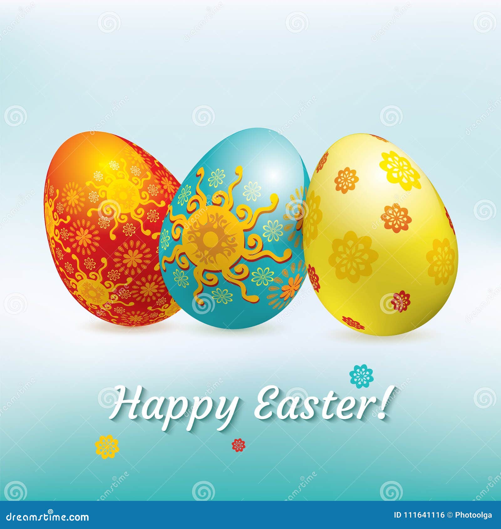 Blue Red Yellow Easter Eggs on the Blue Background. Blue Easter Banner ...
