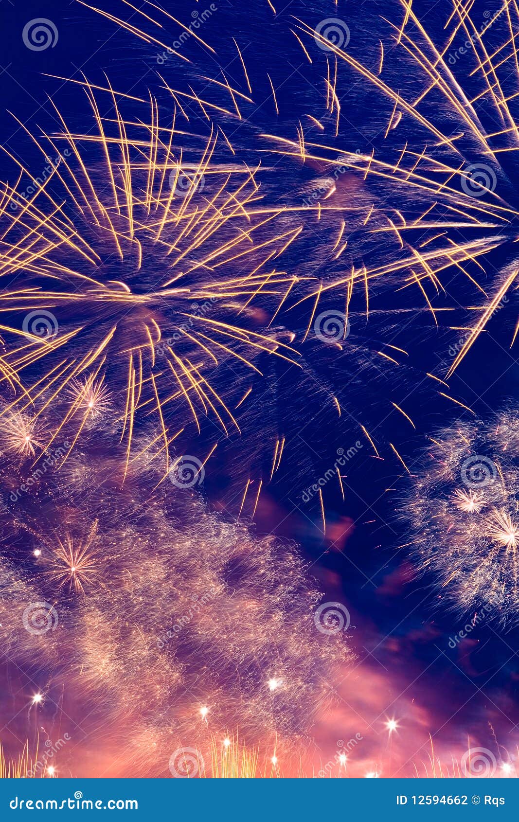 Blue red yellow firework stock photo. Image of night - 12594662