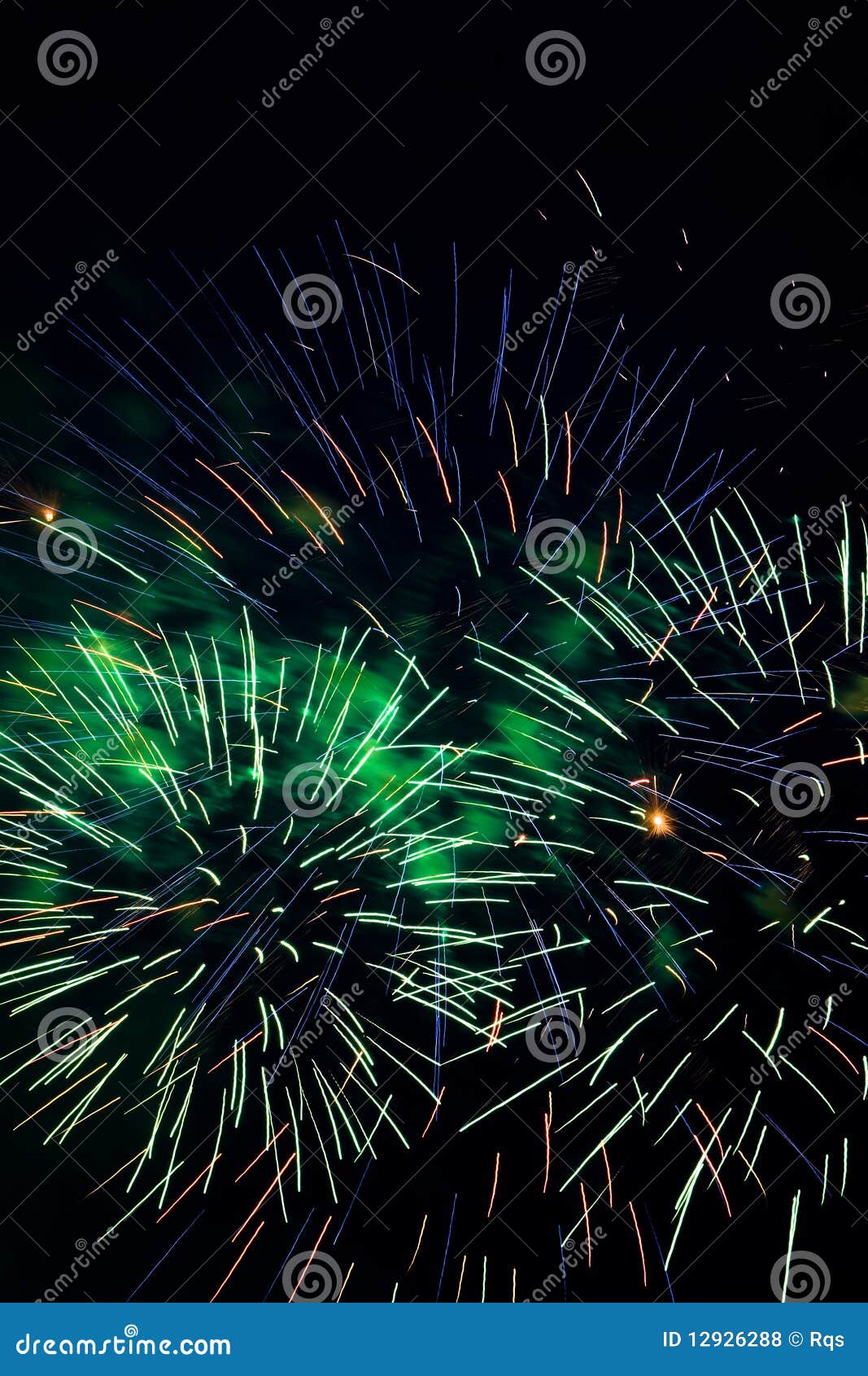 Blue red yellow firework stock photo. Image of evening - 12926288