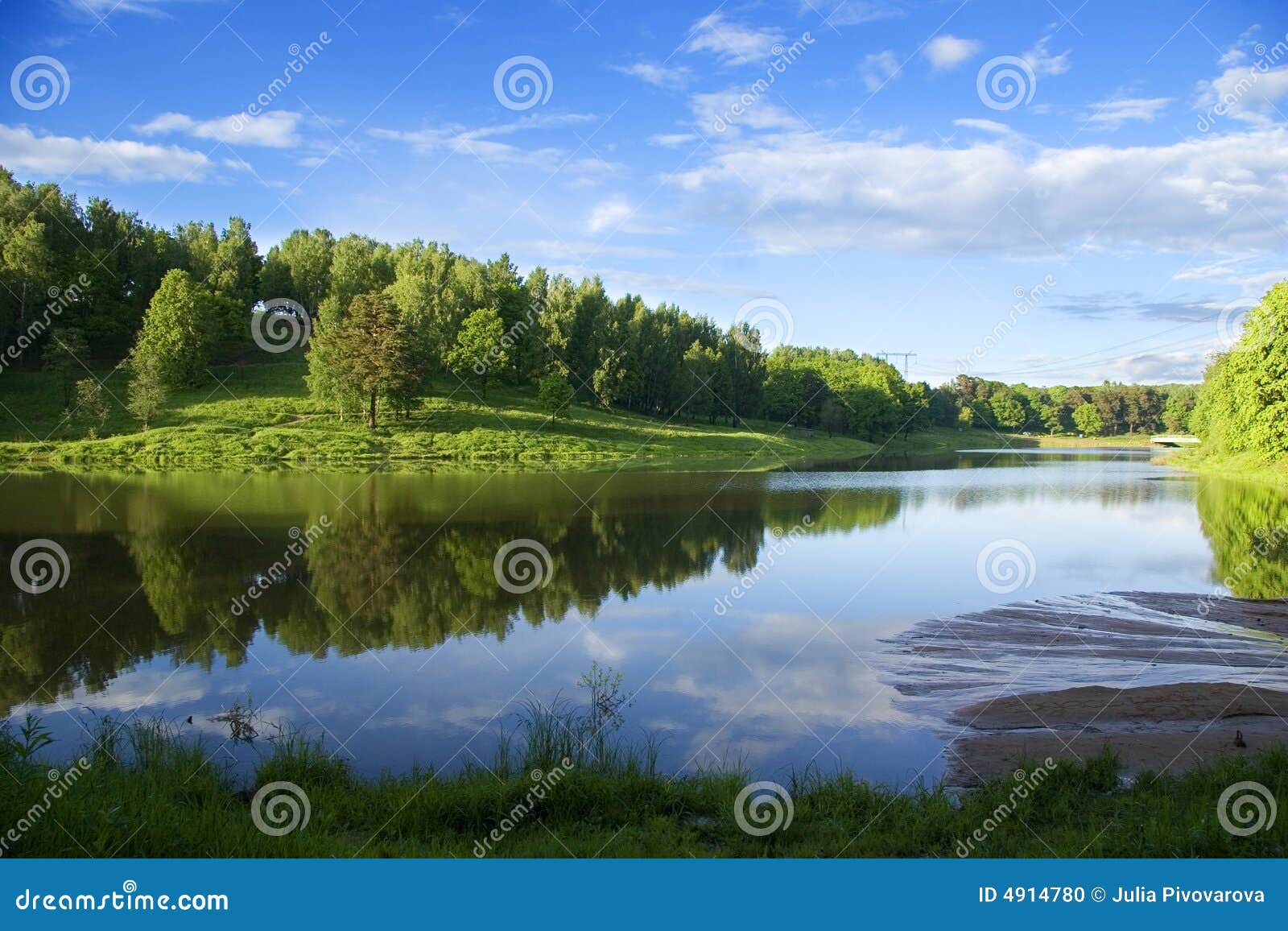 Blue Reflection in River at Summer Forest Stock Photo - Image of land ...