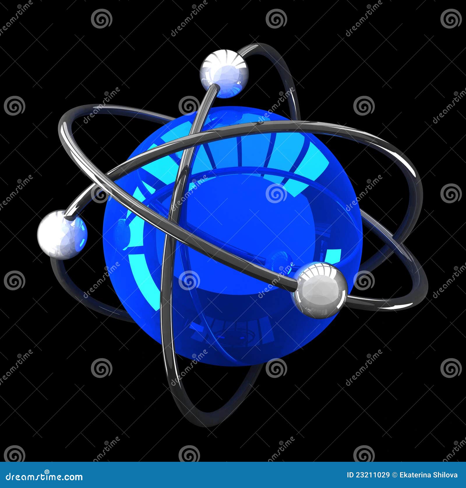 Blue Reflective Atomic Structure on Black Stock Illustration ...